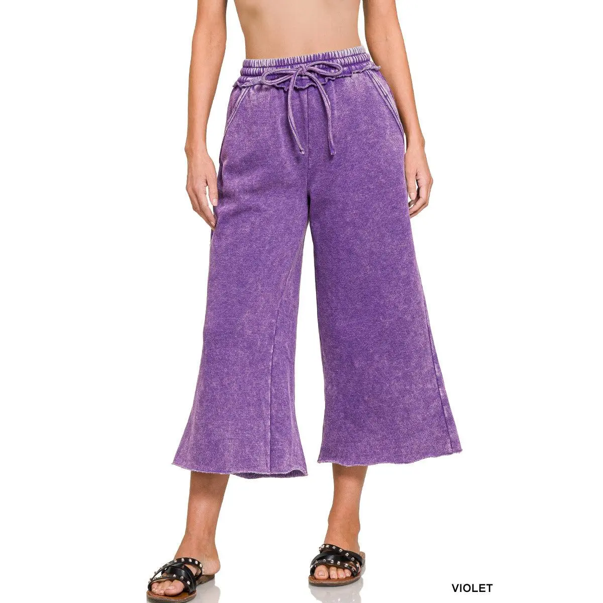 3228- Violet Acid Wash Drawstring Sweat Pants - TikTok Shop
