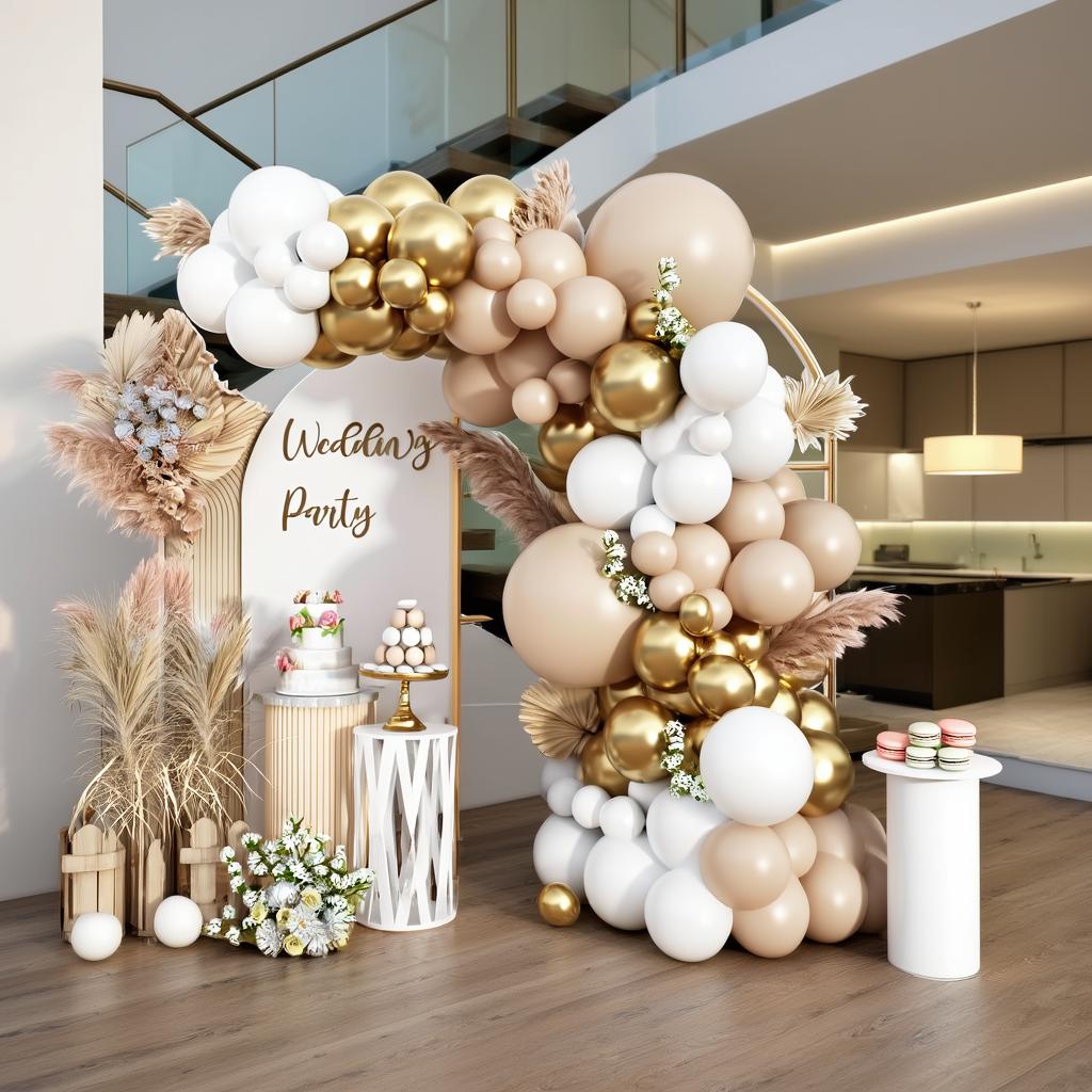 139Pcs White Sand Gold Balloon Garland Arch Kit,Beige Nude White With ...