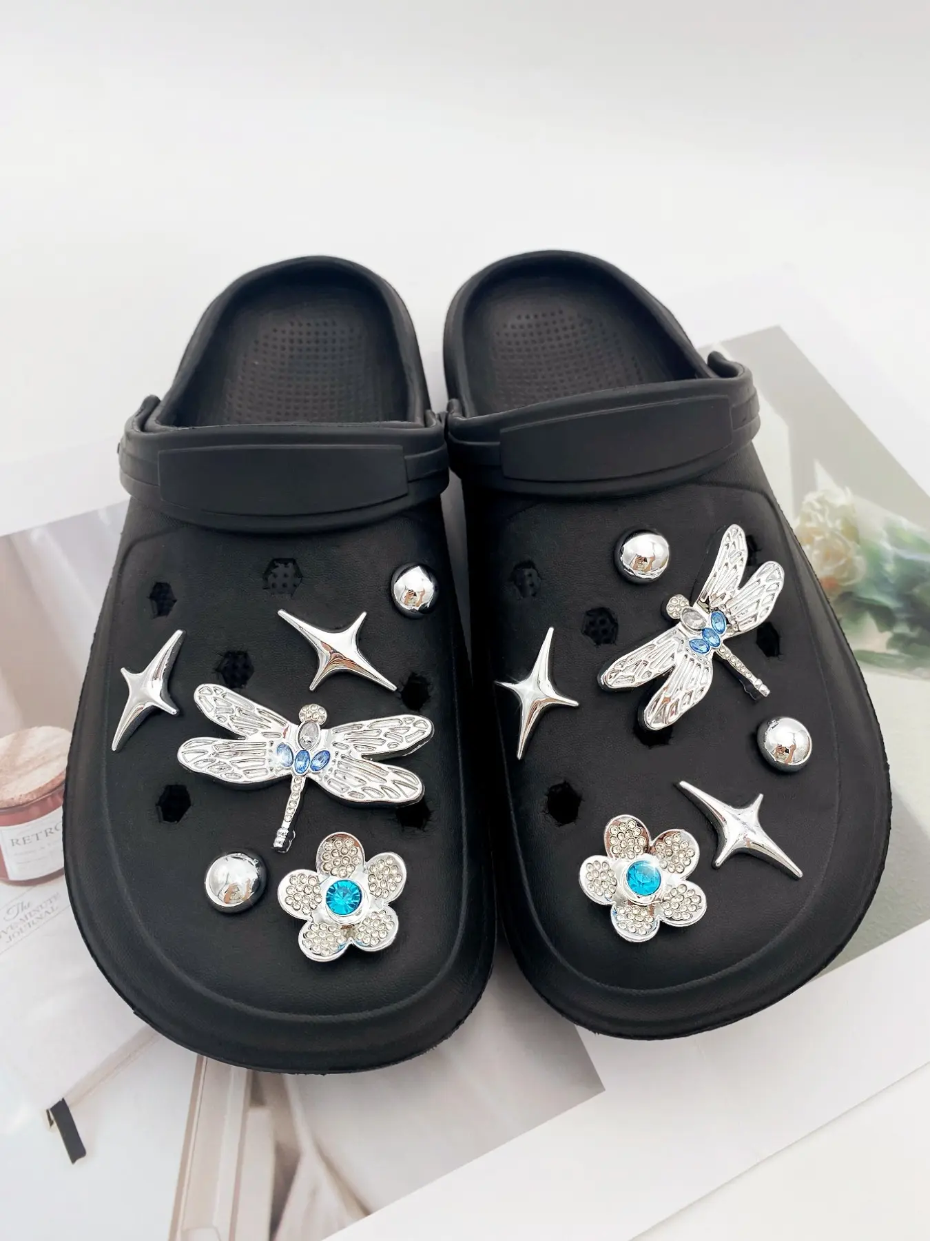 12pcs Silver Color Rhinestone Dragonfly Flower Star Abs Pearl DIY Bling ...