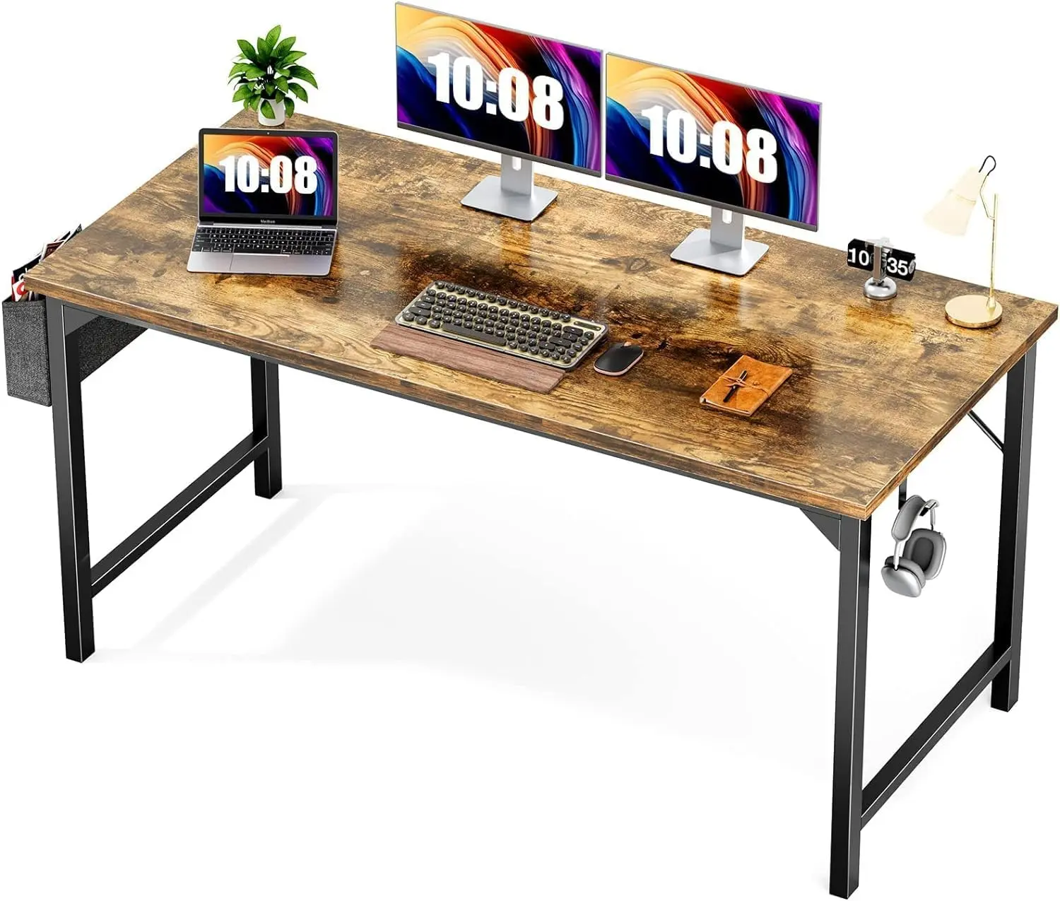 Sweetcrispy Computer Desk Home Office Desks 55 InchStorage Bag & Hook ...