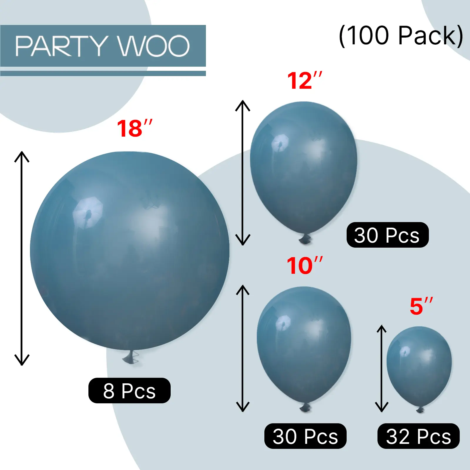 PartyWoo Slate Blue Balloons 100pcs Different Sizes Pack of 18 12 10 5 ...