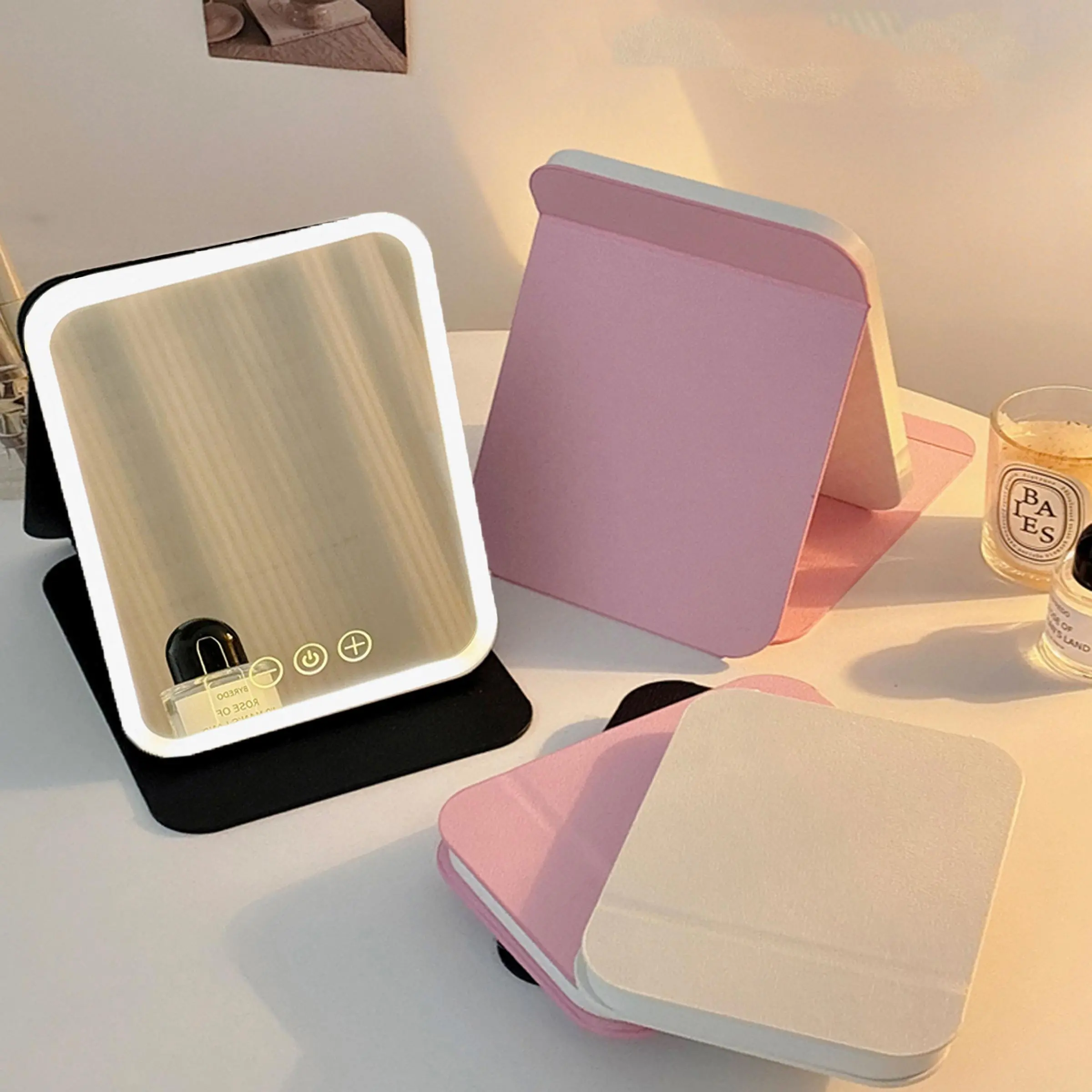 LED Light Mirror, Portable Foldable Makeup Mirror, 3 Color Lighting ...