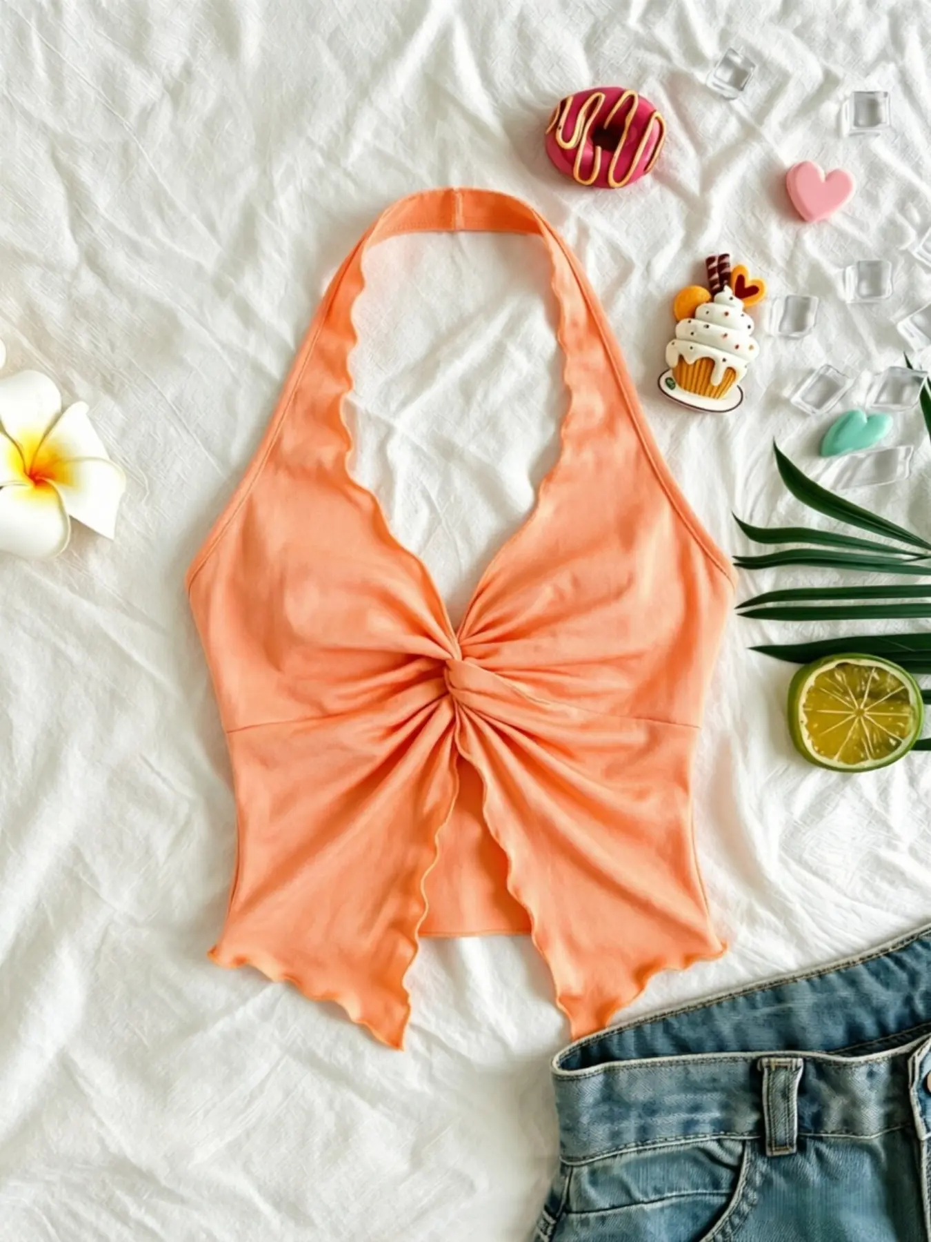 Sexy V-Neck Halter Top, Front Knot Backless Vest with Asymmetrical Hem ...