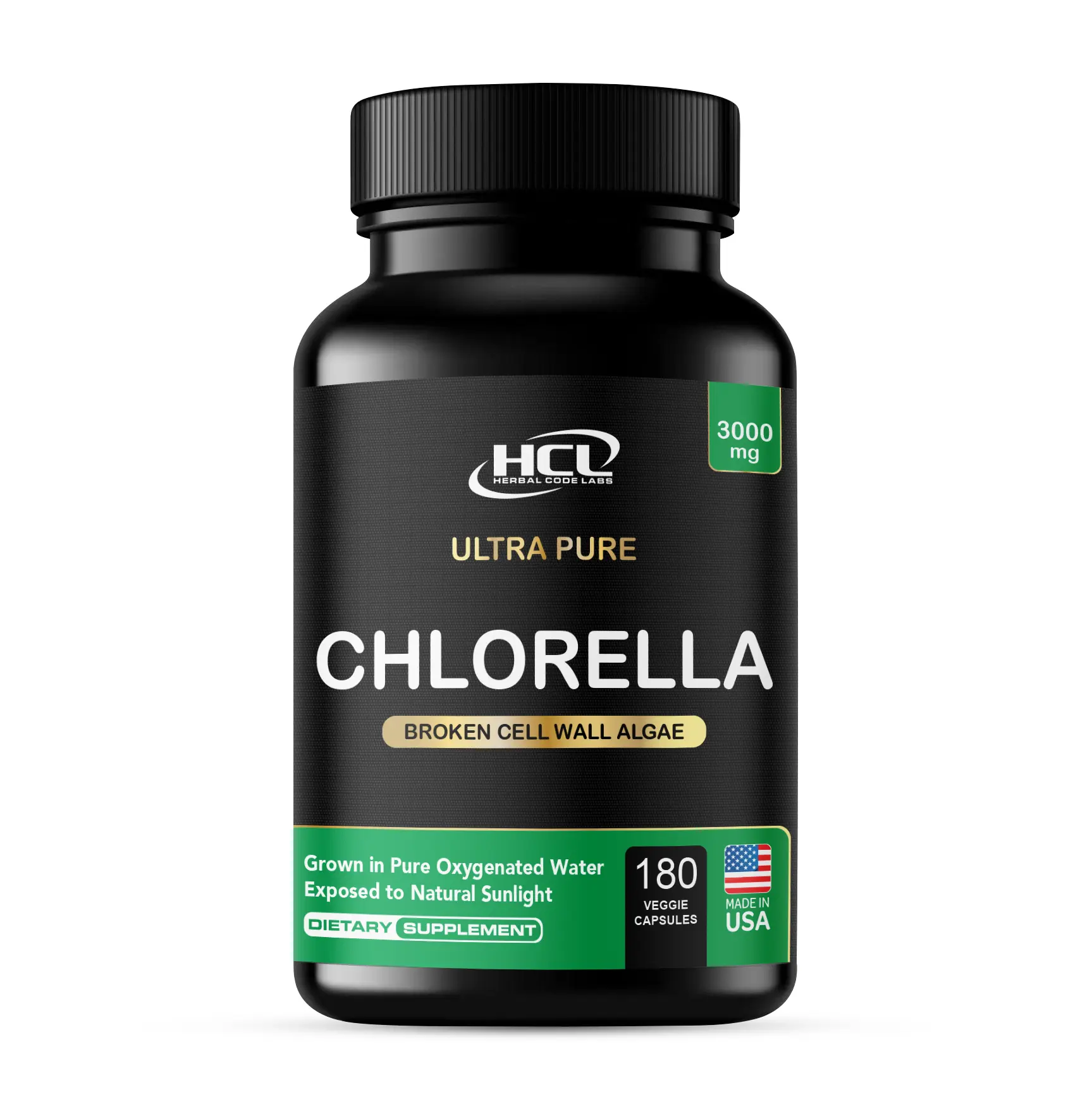 HCL Herbal Code Labs Ultra Pure Chlorella Capsules 3000mg - 180 Veggie ...