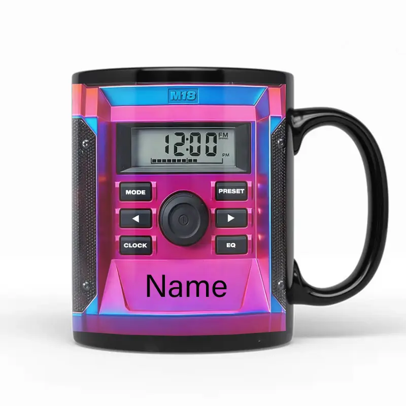 1pc Custom Name Golden Radio Theme Mug with 2D Design, Personalized ...