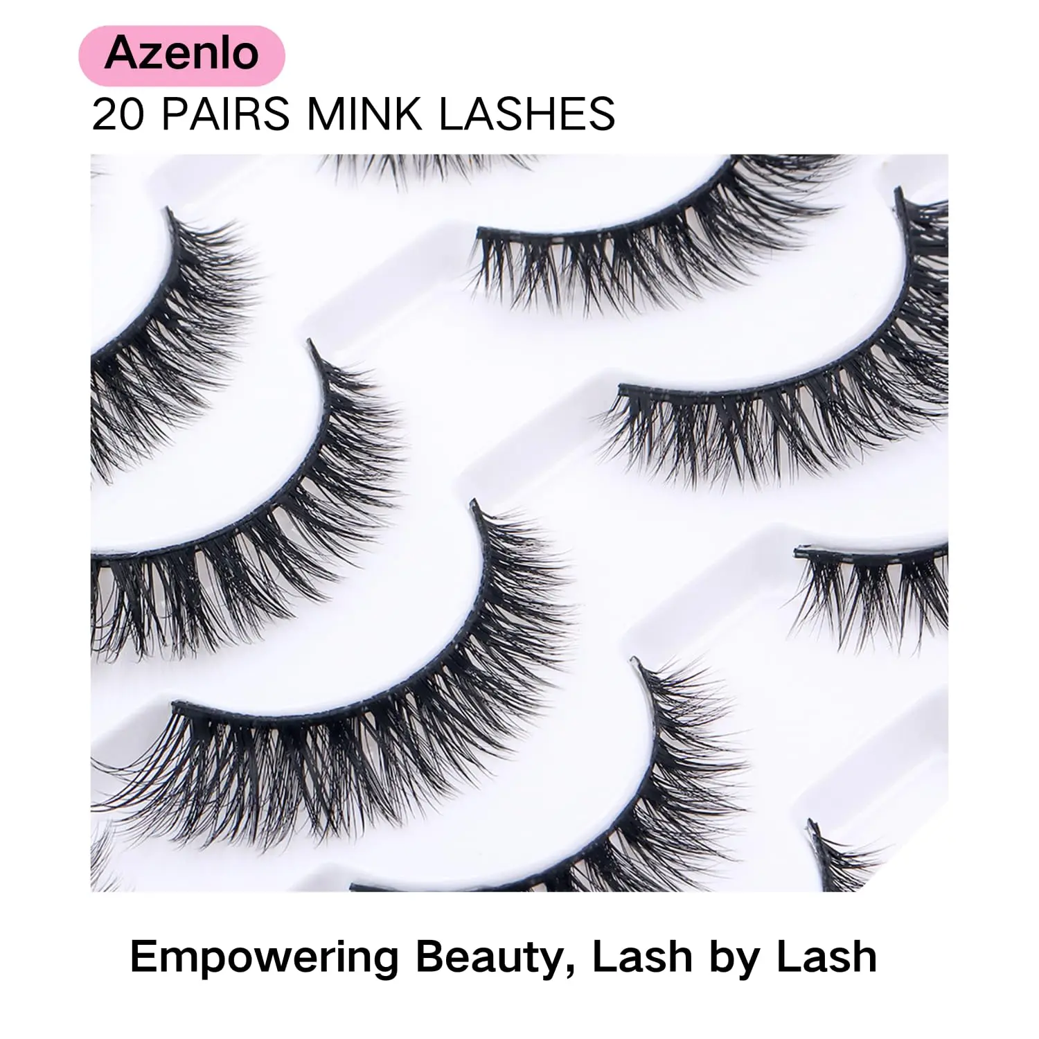 Azenlo False Eyelashes 20 Pairs Wispy Lashes Faux Mink Lashes 14mm 3D ...