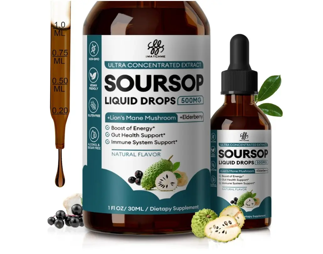 Soursop Graviola Liquid Drop with Elderberry & Lion Mane Mushroom ...
