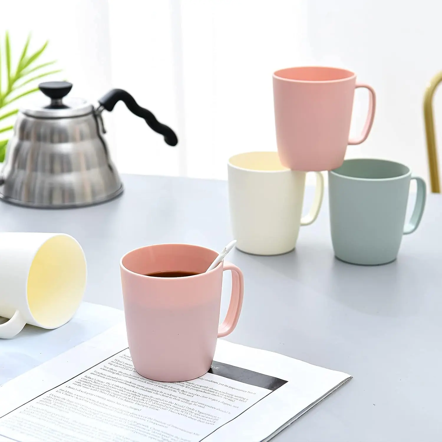 Kurala Coffee Mugs Set of 5, 10 Ounce Unbreakable Plastic Cups with ...