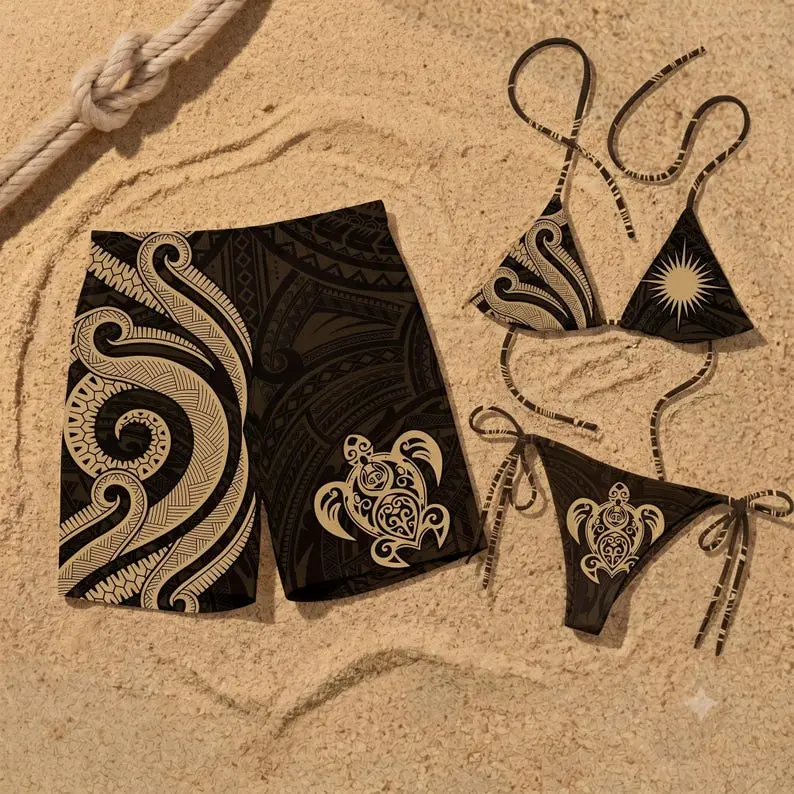 Polynesian Turtle Bikini Set, Personalized Couple Swimwear, Unique Gift ...