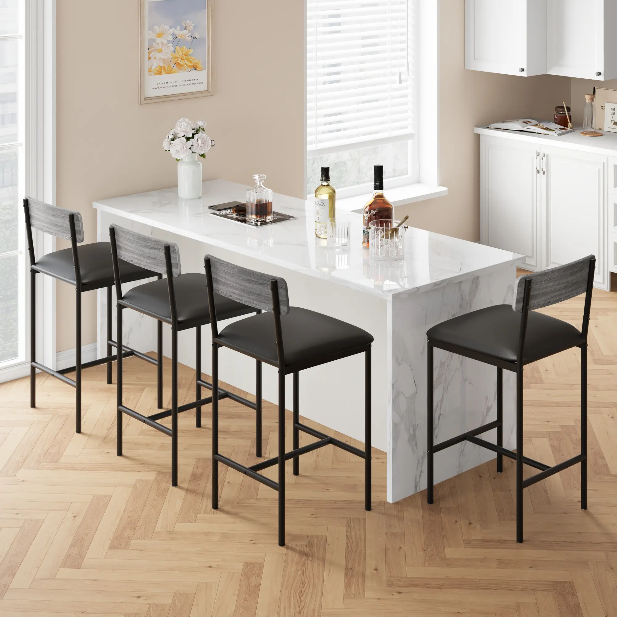 Bar Stools Set of 2 – Upholstered Counter Height with Backrest ...