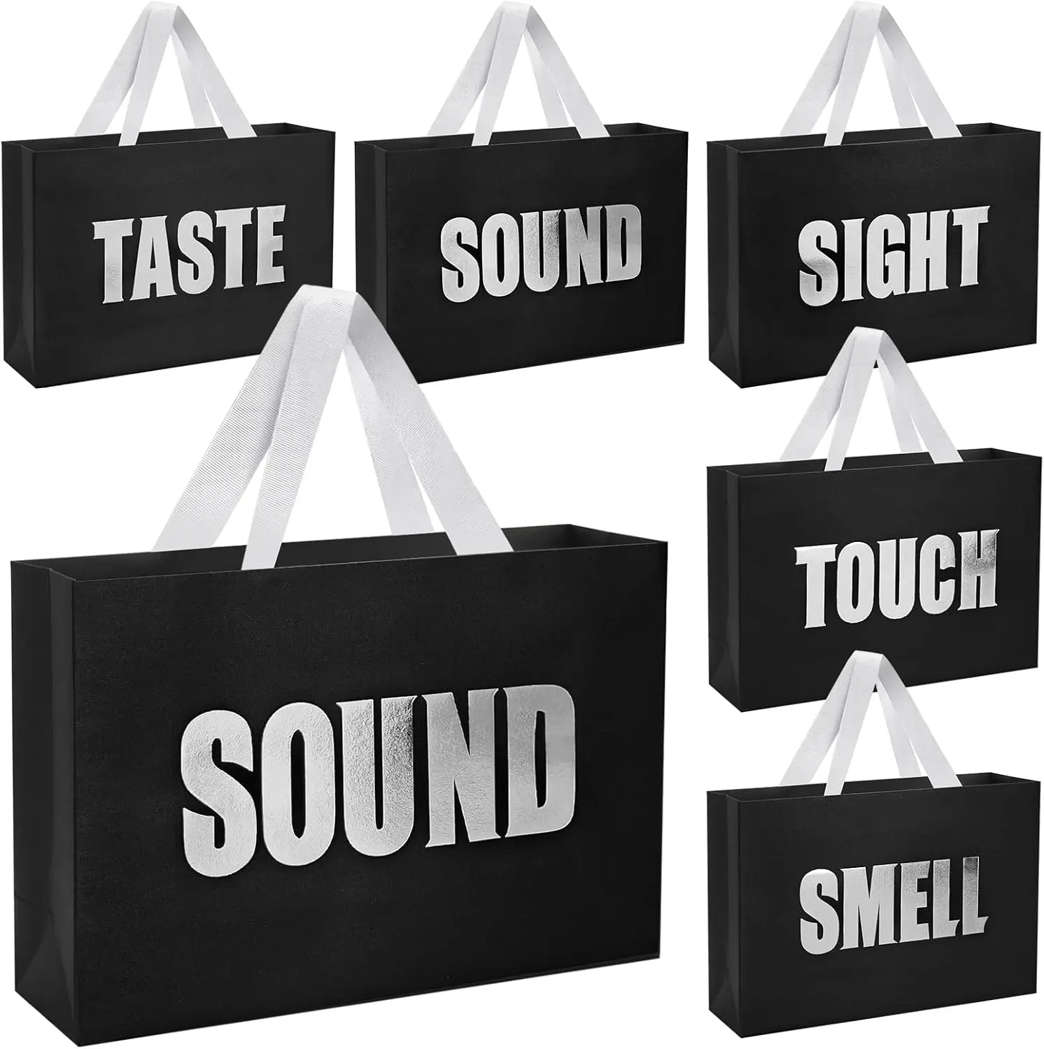 5 Senses Bags for Him,12.6" Black Bag with Silvery Word on Two-Sided ...