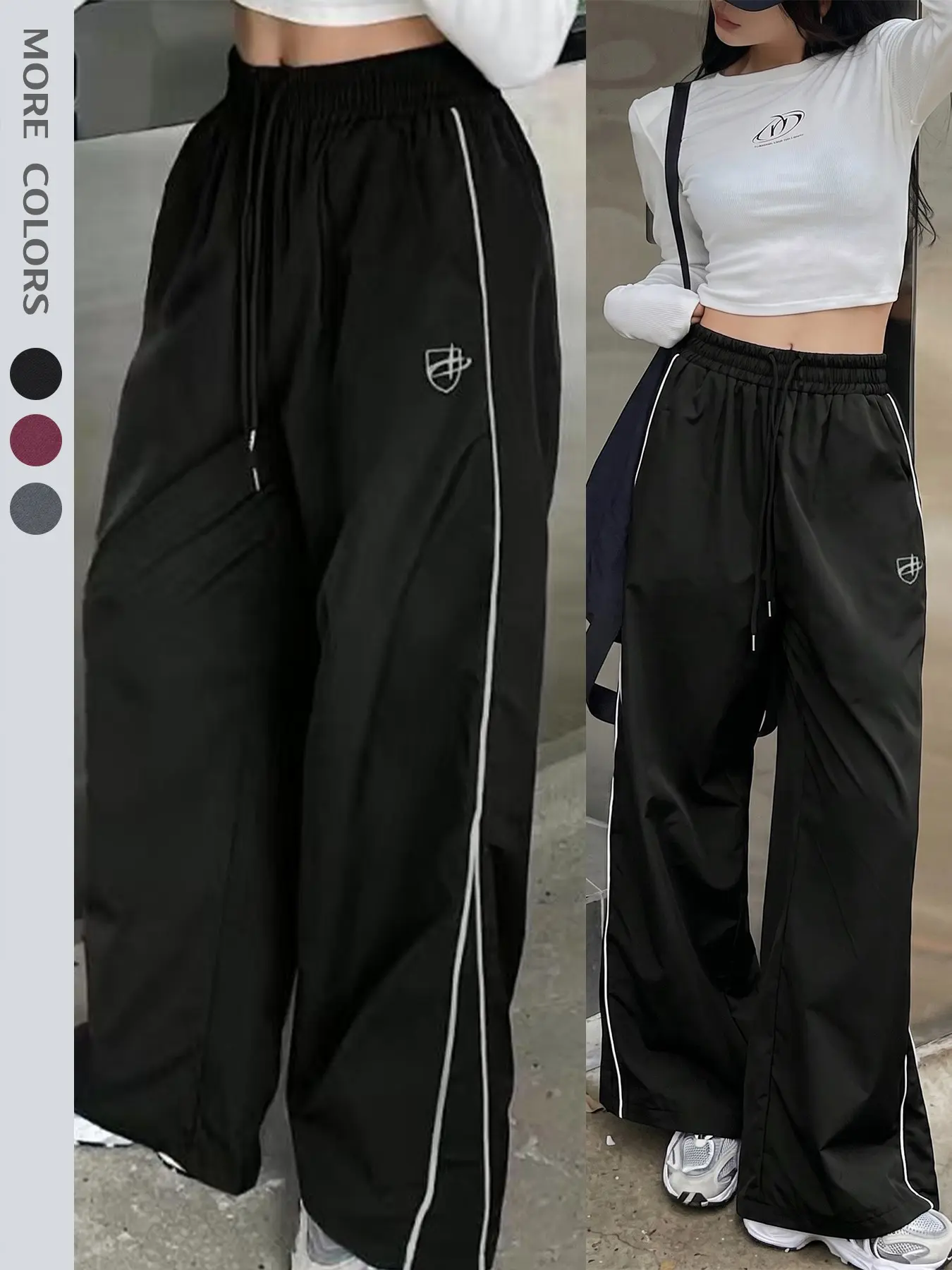 Women Loose Fitted Pants Casual Elastic Drawstring Adjustable Waist ...