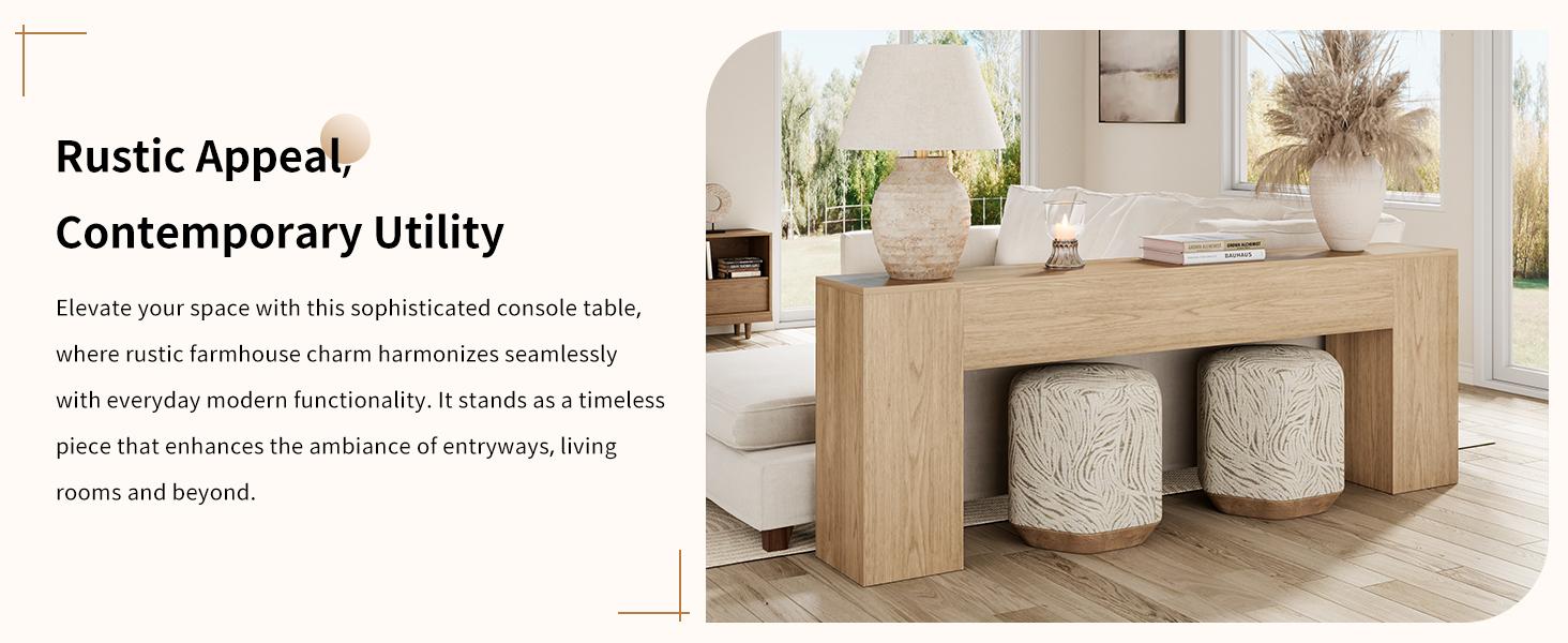 86-Inch Oak Console Table for Living Room, Farmhouse Extra Long ...