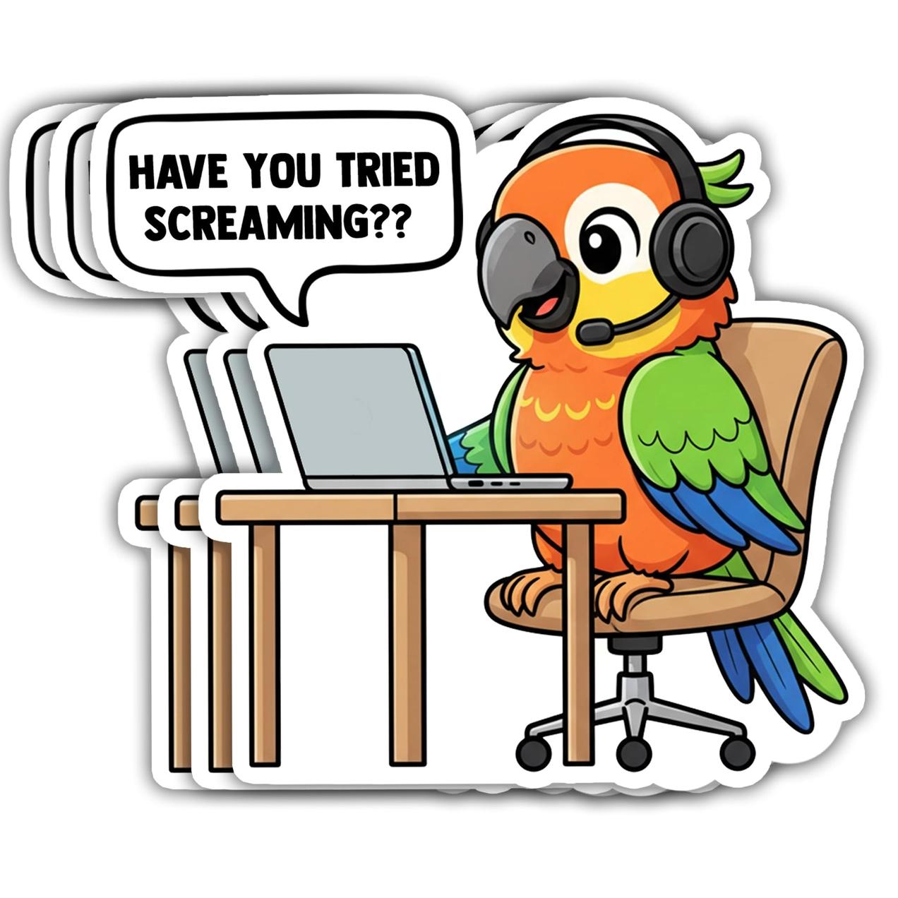 Funny Screaming Parrot Meme Tech Support Humor Decal Sticker, Office ...