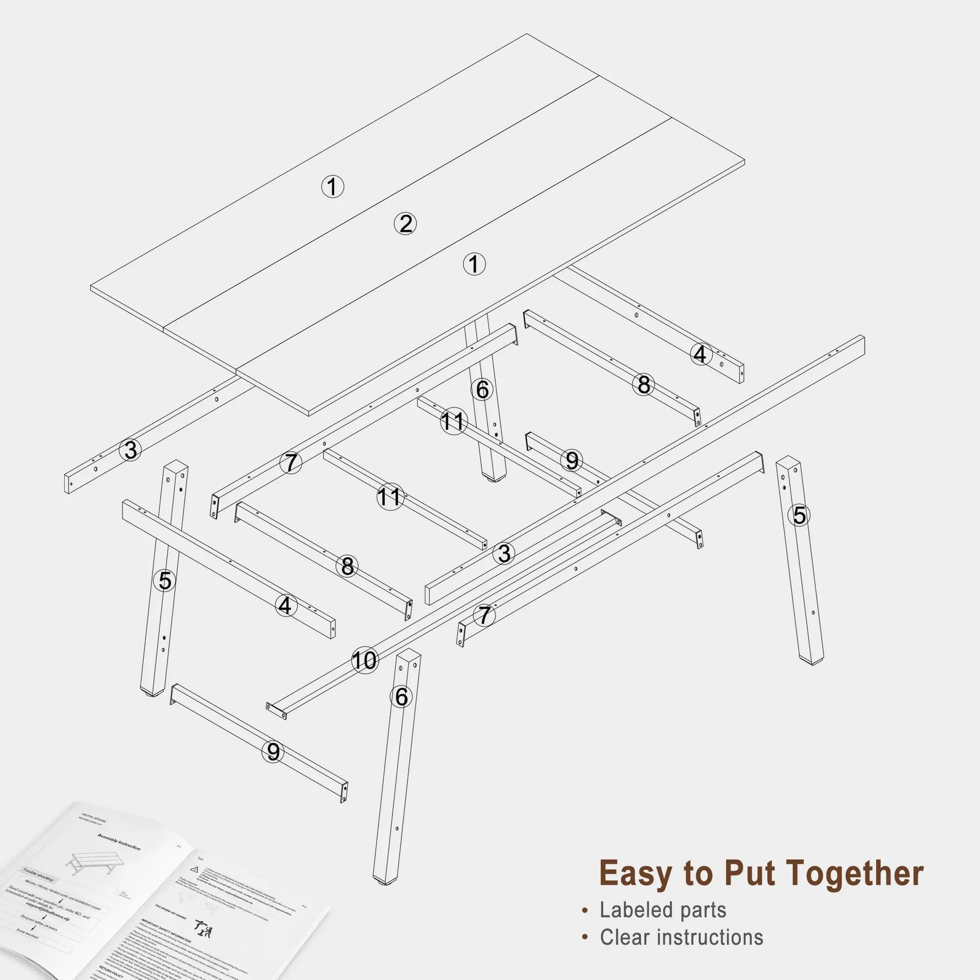 Garvee Industrial Dining Table for 4-6 People, 62.99" Large Wooden ...