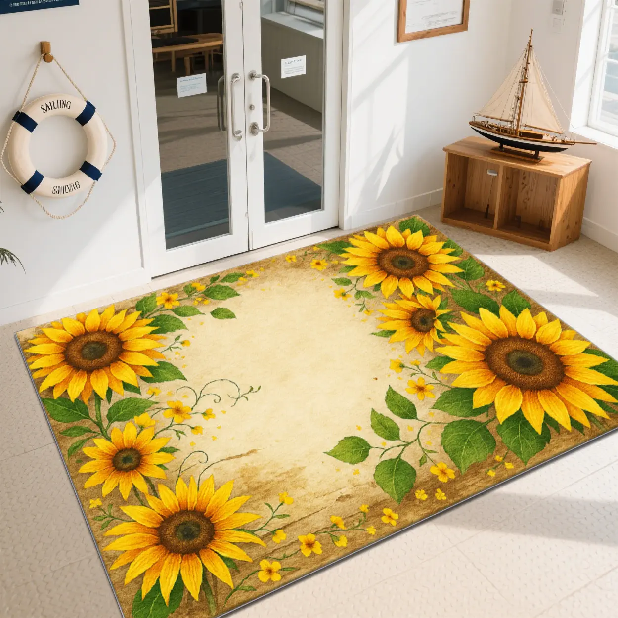 Velvet Soft Comfort Sunflower Pattern Carpet, Home Decor Rug, Living ...