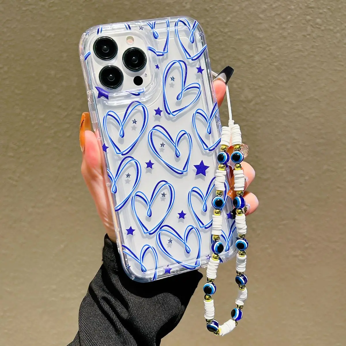 Heart Pattern Phone Case with Beaded Chain for Summer, Shockproof Phone ...