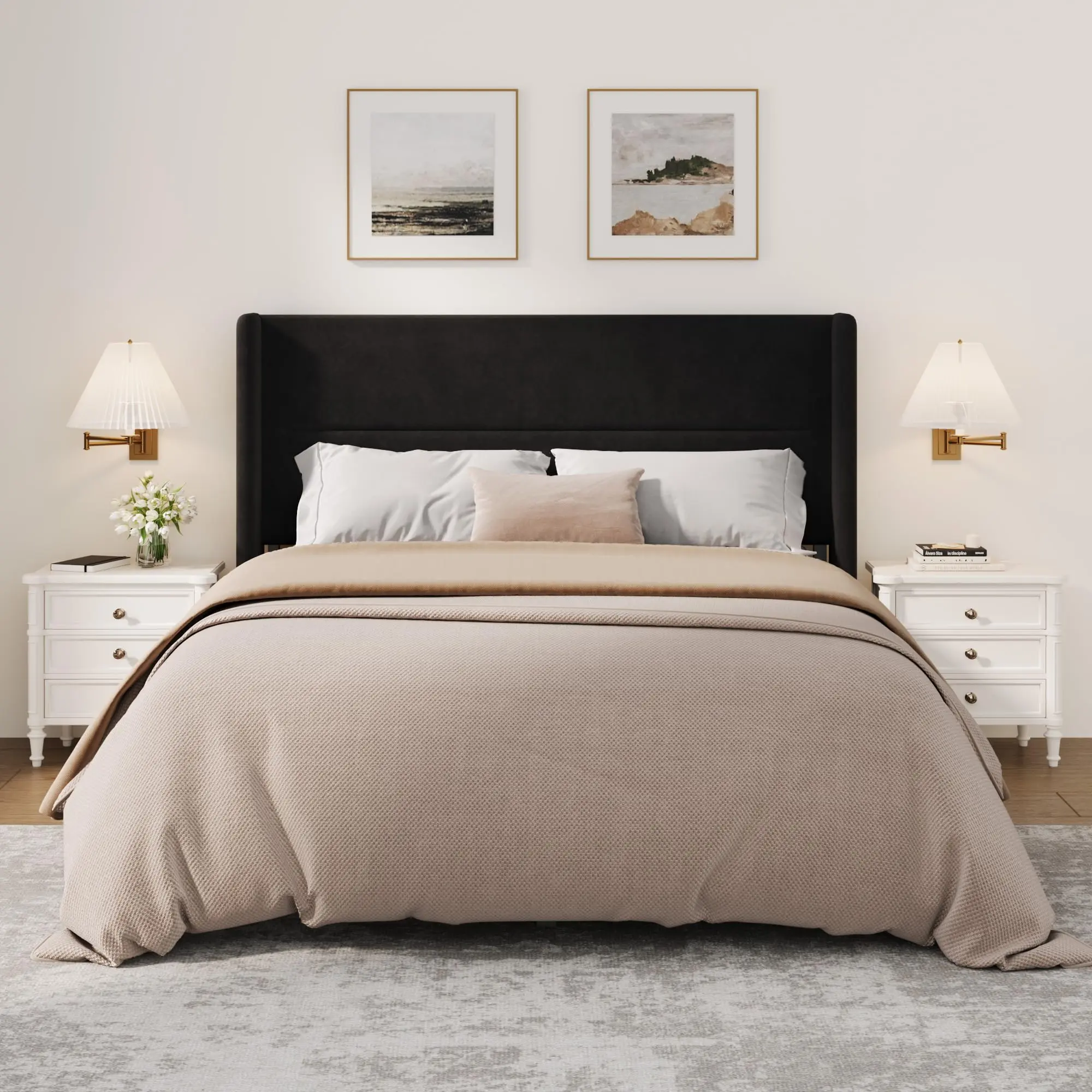 Queen Bed Frame – Features: Velvet Upholstered, Wingback Headboard ...