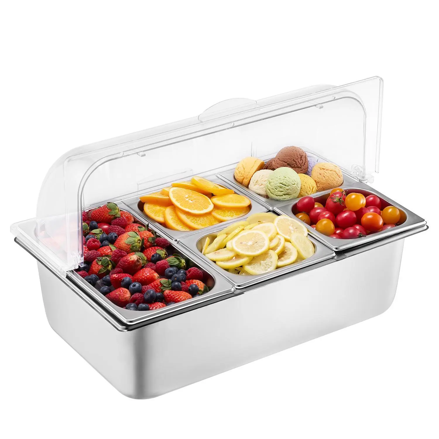 VEVOR Countertop Food Serving Display Container 5 Pan Condiment ...