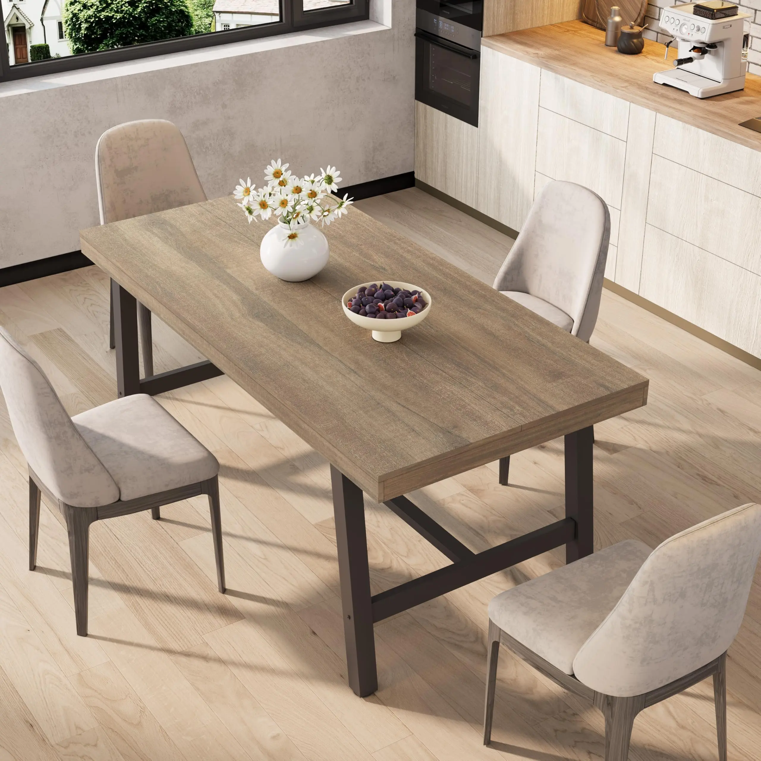 Garvee Industrial Dining Table for 4-6 People, 62.99" Large Wooden ...