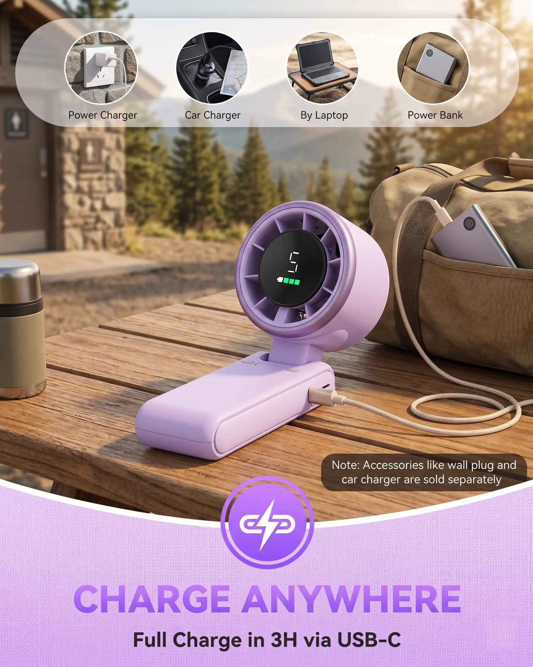 Portable Handheld Turbo Fan, 5 Speeds, 5000mAh Rechargeable with 12 ...