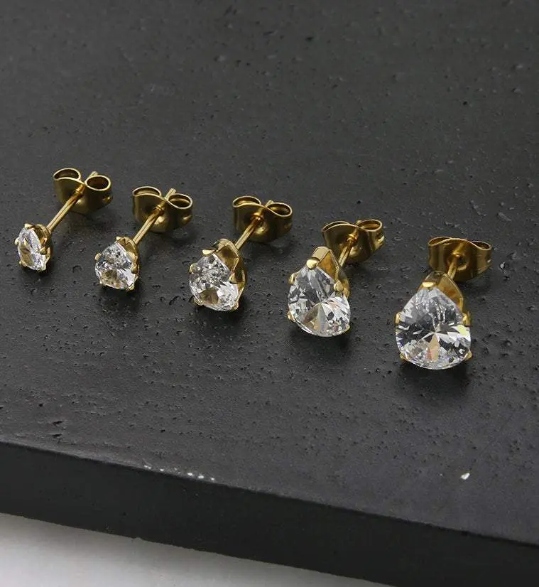 Gold PVD Teardrop CZ Stainless Steel Earrings - TikTok Shop