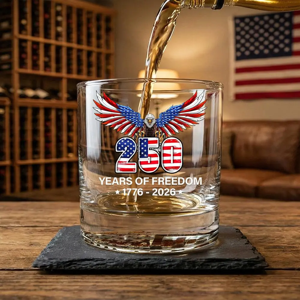 250 Years of Freedom, 1776 2026 Eagle Printed Whiskey Glass Patriotic ...
