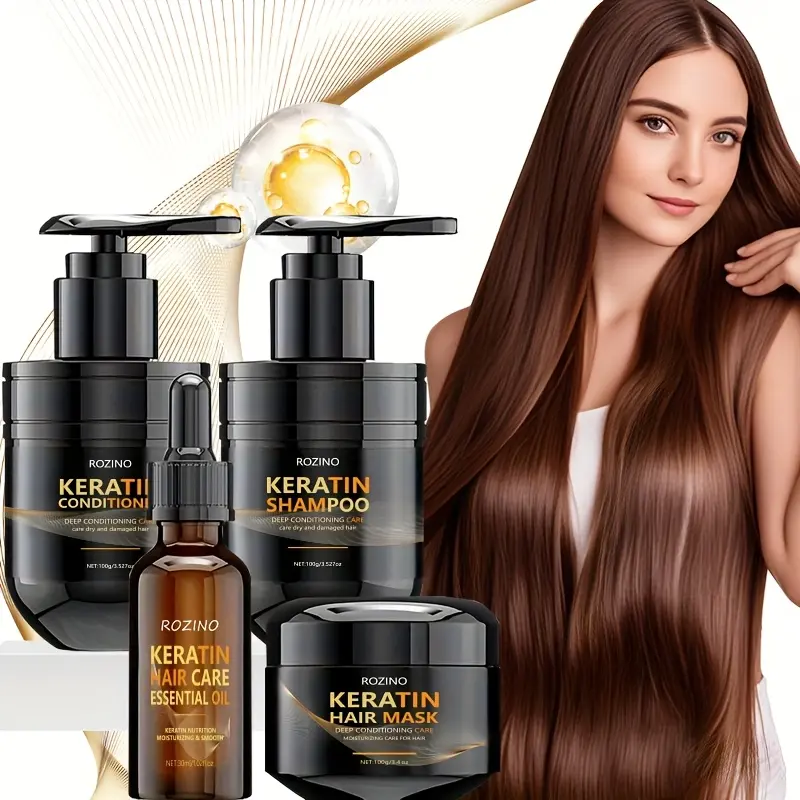 Rozino Black Keratin Hair Care 4-Piece Set - Includes Shampoo ...