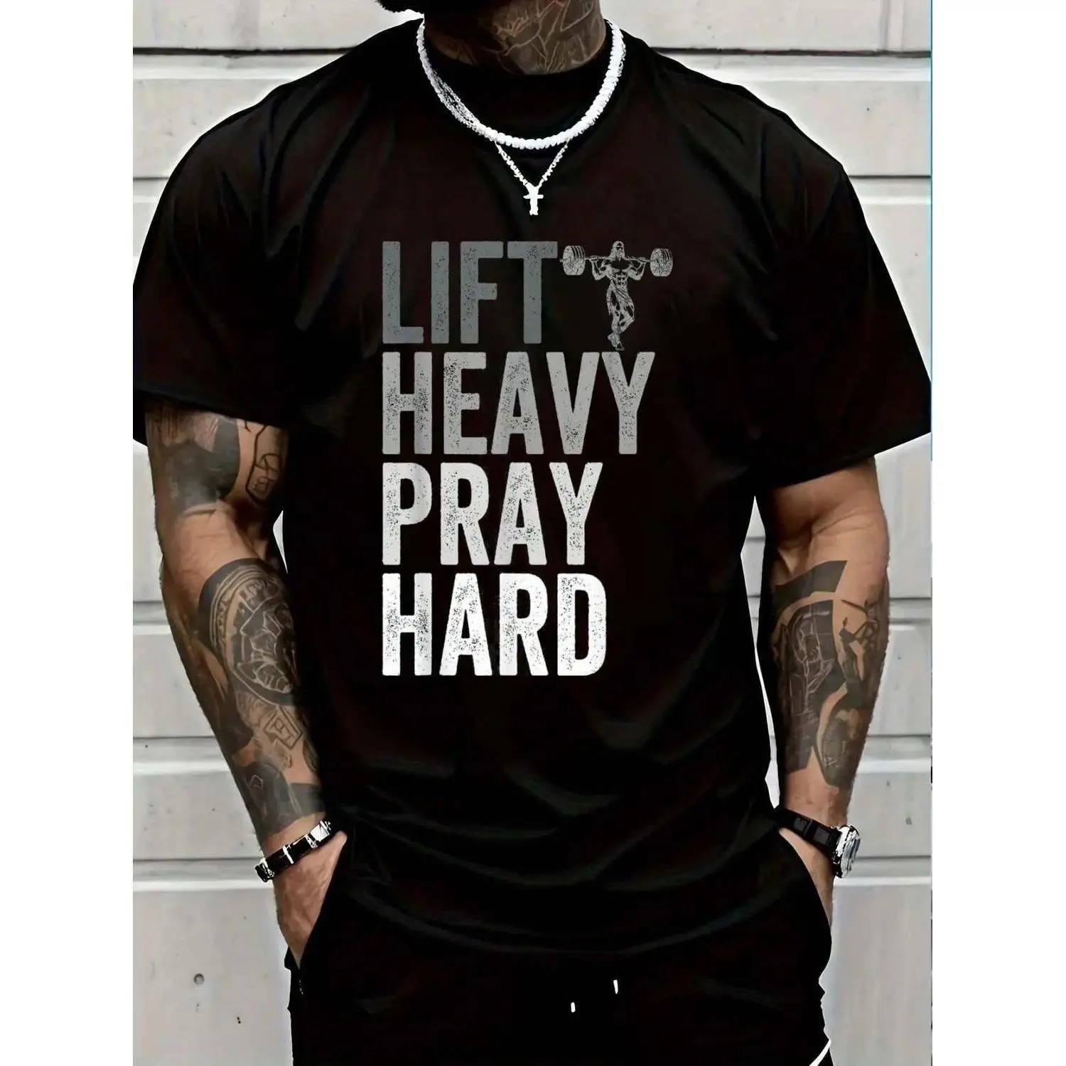 Heavy Lift Pray Hard Christian Faith T-Shirt for Men with Cotton Fabric ...