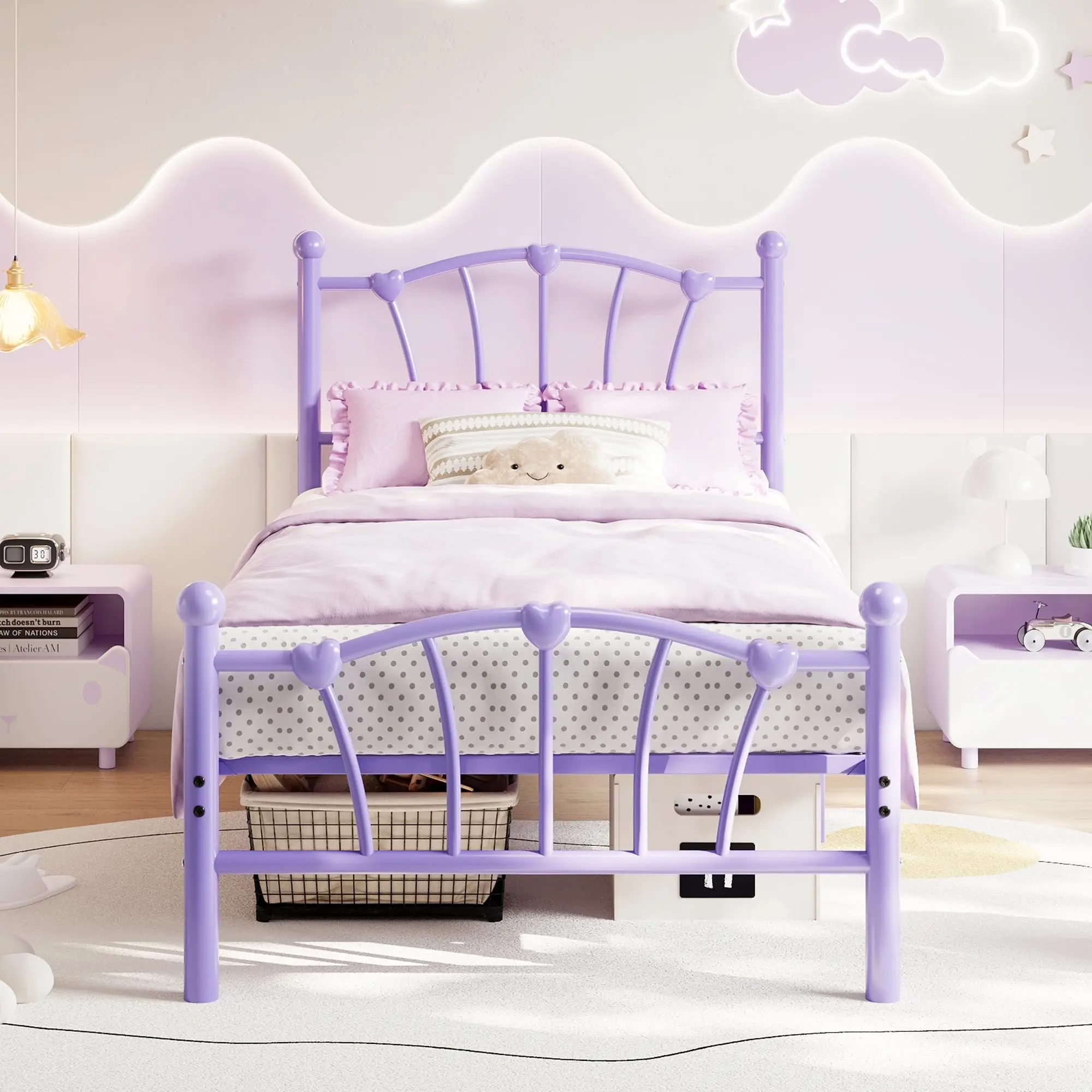 Garvee Twin Size Heart Shaped Metal Bed Frame with Headboard and ...