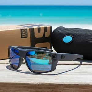 Costaego Polarized Sunglasses with Blue Lenses and Black Frame for Men ...