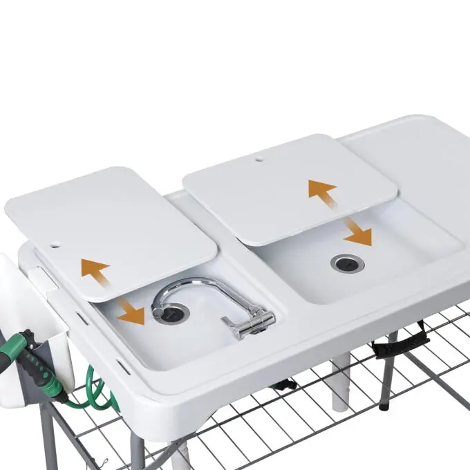 SEGAWE Fish Cleaning Table with 2 Sinks, 42.6'' Portable Folding ...