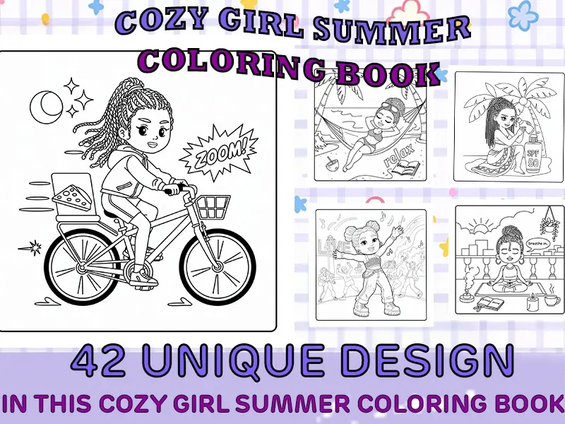 Cozy Girl Summer Coloring Book: Cute & Relaxing Summer-Themed Designs ...