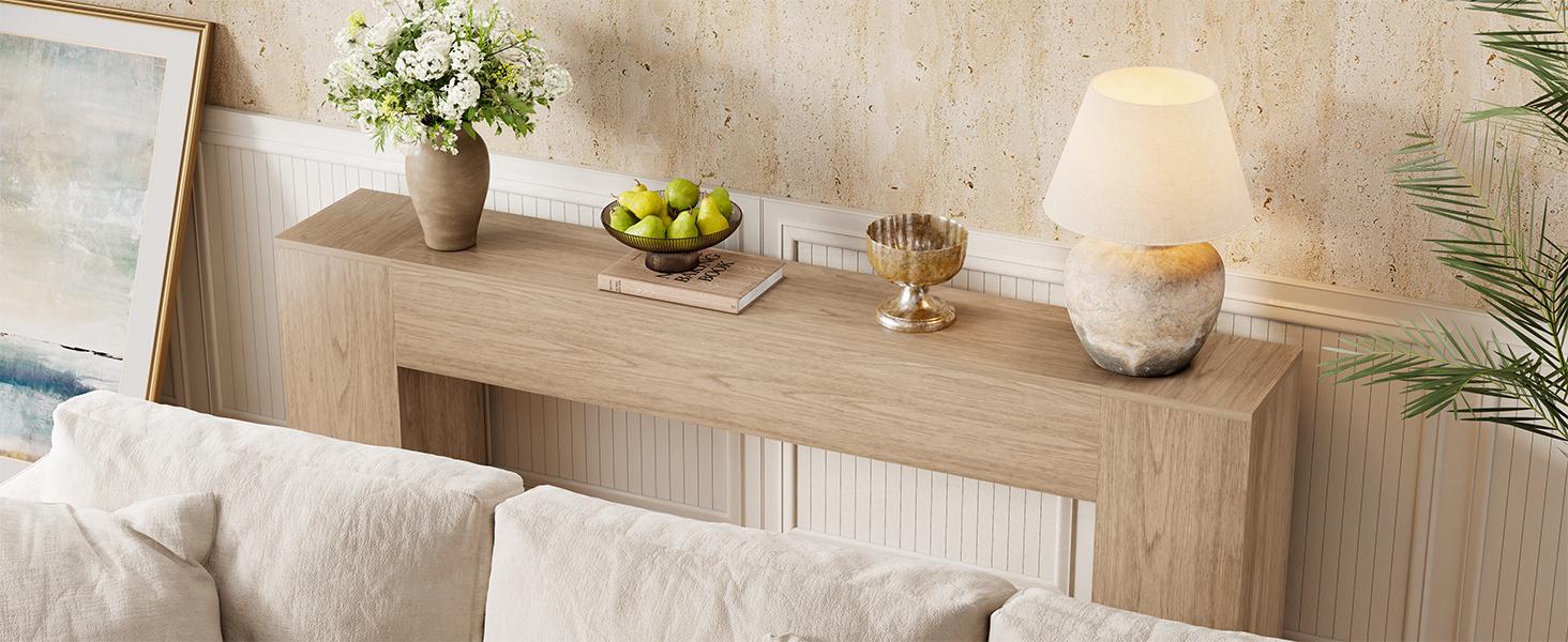 86-Inch Oak Console Table for Living Room, Farmhouse Extra Long ...