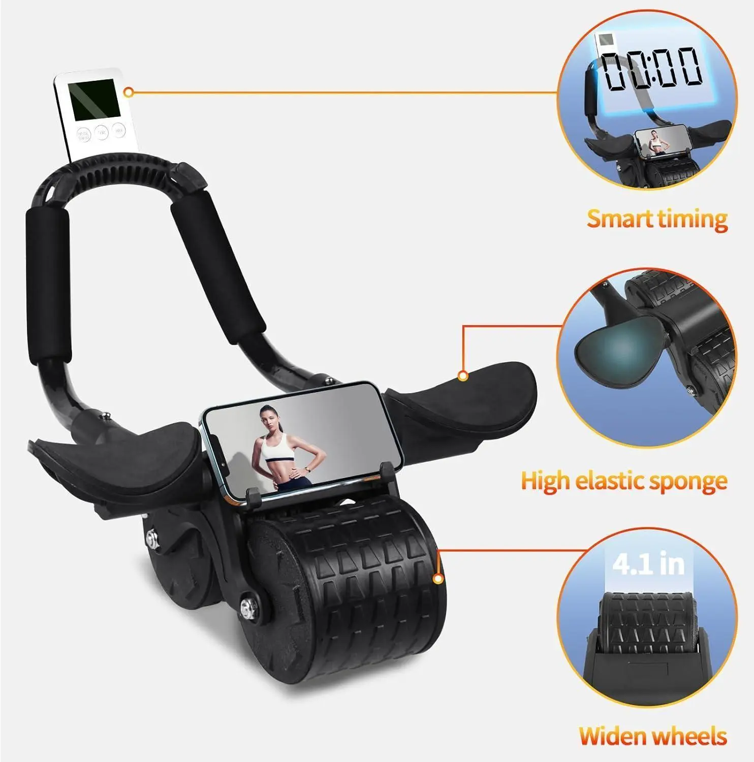 2025 New Ab Roller Wheel with Timer& Knee Mat,Automatic Rebound ...