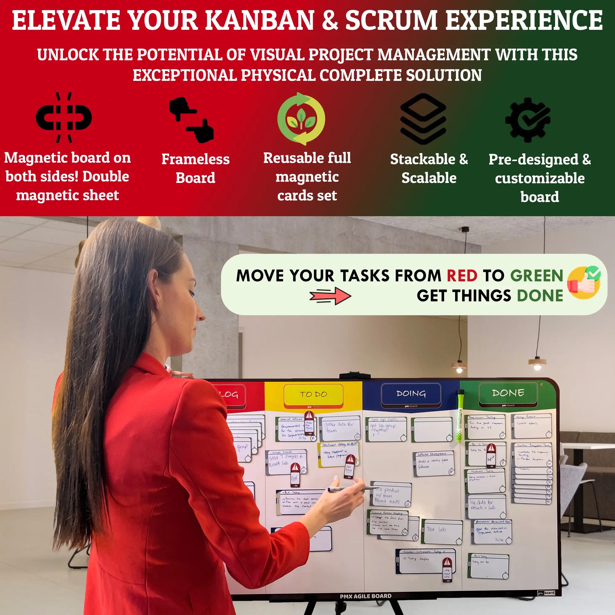 PMXBOARD Full Kanban / Agile Management Board Set (42”×23”) – Magnetic ...
