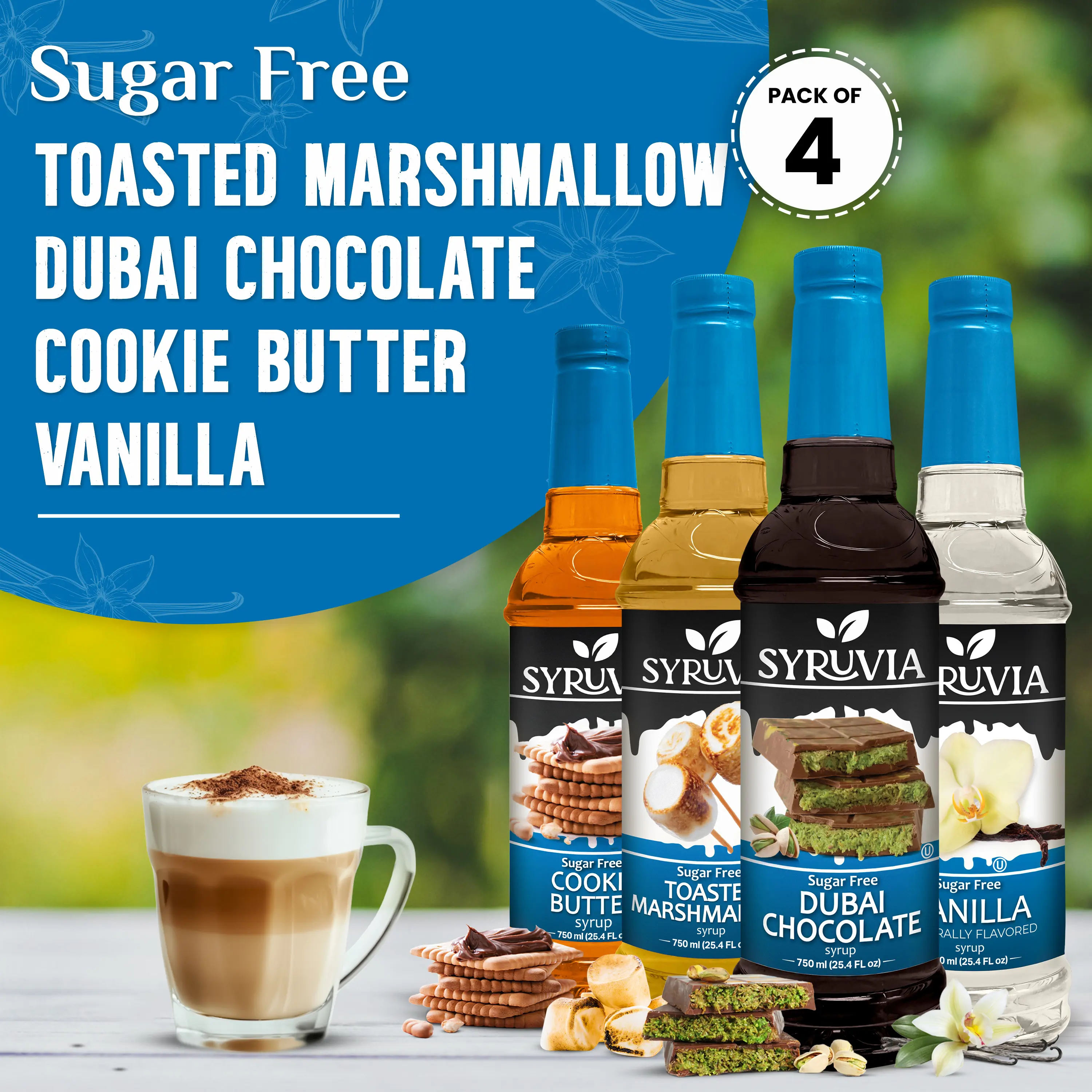 Syruvia Sugar Free Coffee Syrup Variety Pack – Dubai Chocolate, Toasted ...