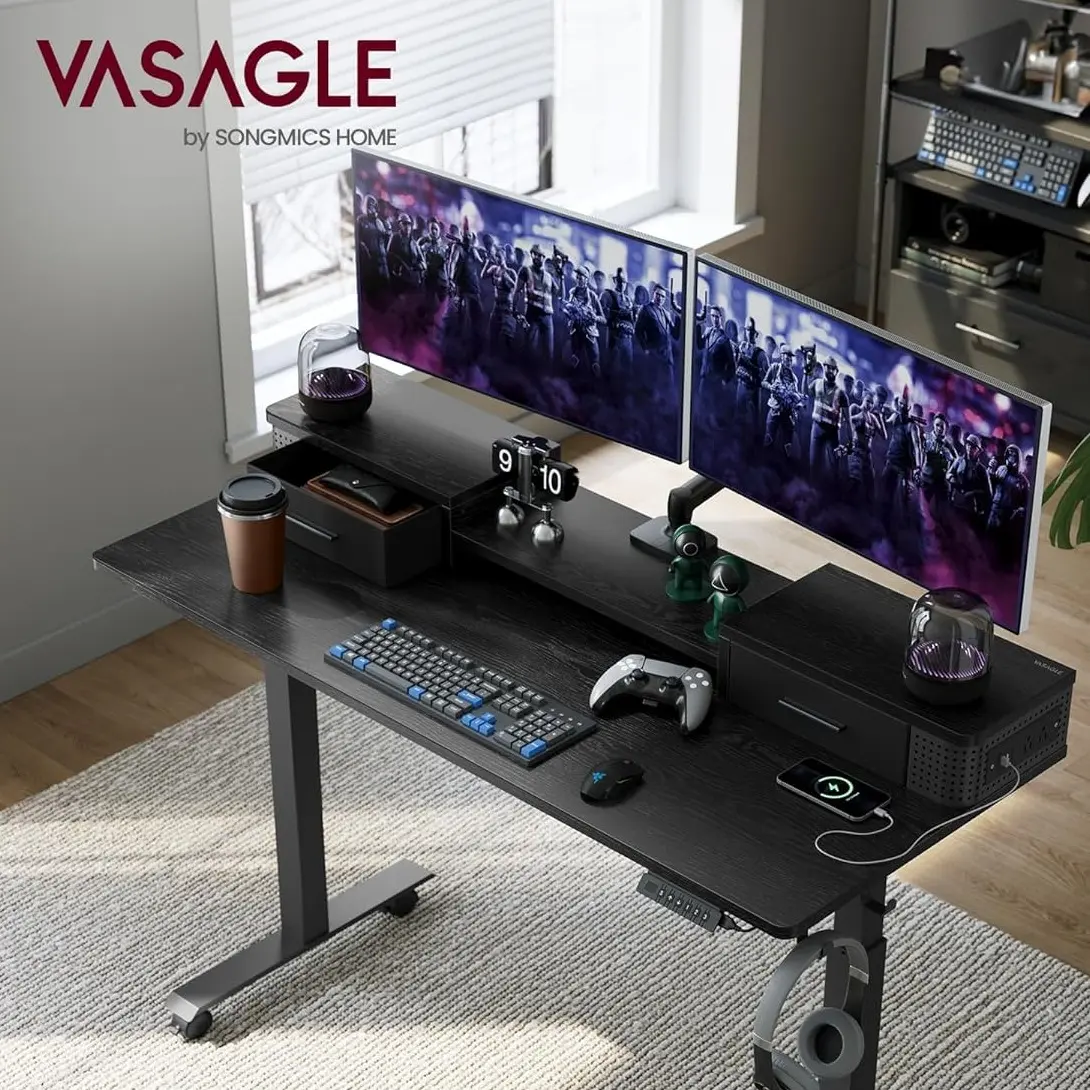 SONGMICS HOME VASAGLE Electric Standing Desk with Drawers and Wheels ...