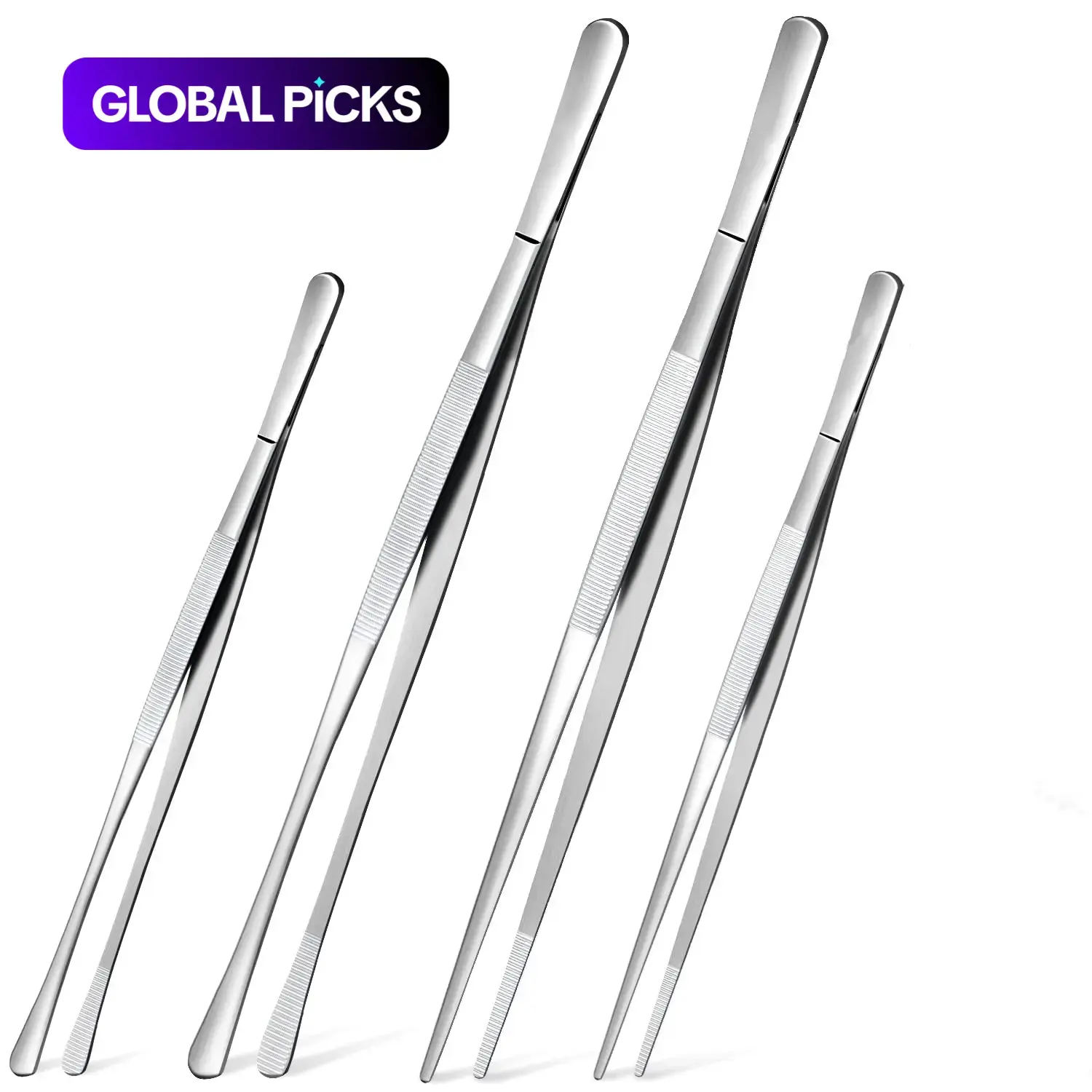 Stainless Steel Tongs, 4 Counts Mixed Size Long Handle Kitchen Tweezers ...
