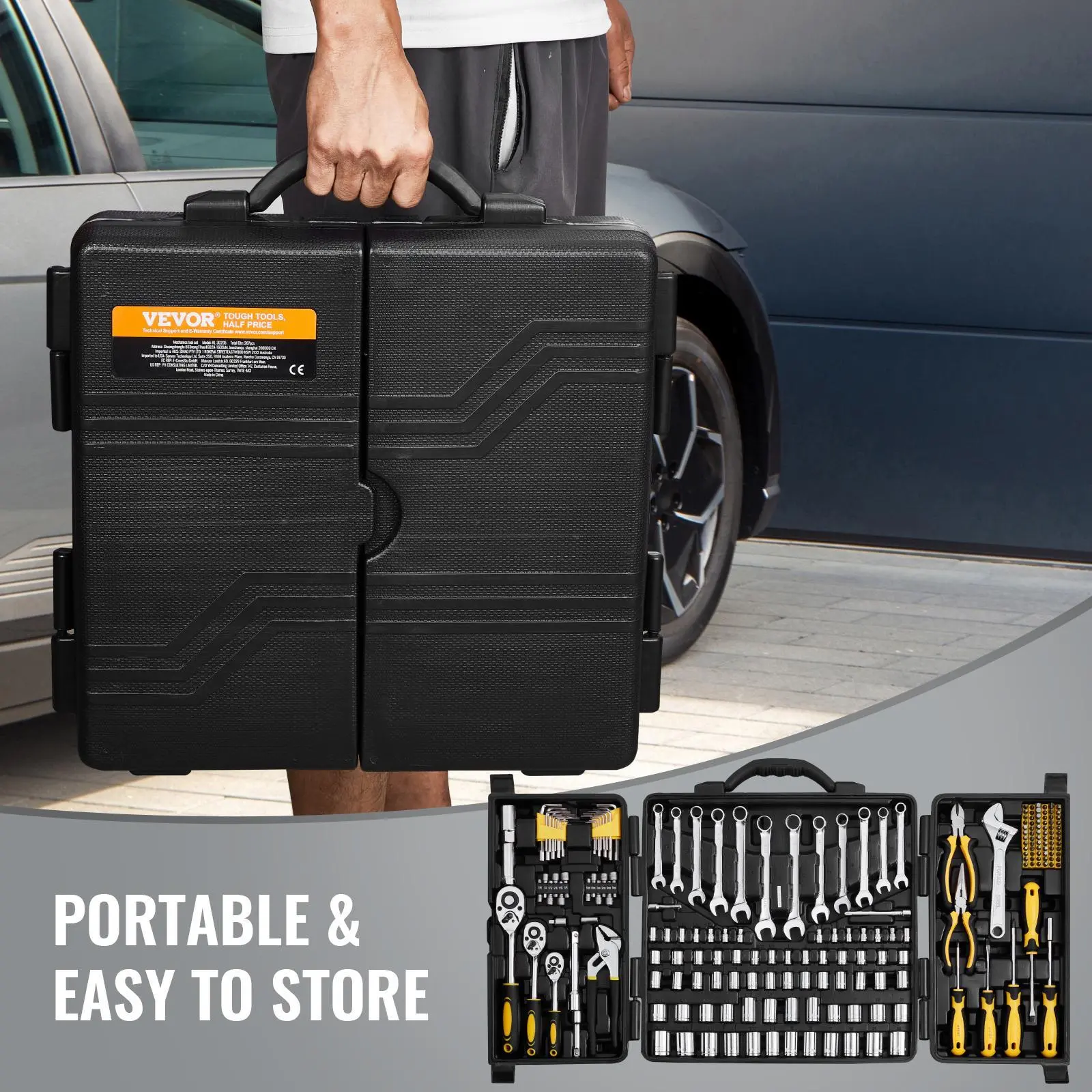 【Father's Day】VEVOR 207-Piece Mechanics Tool Set, 1/4" 3/8" 1/2" Drive ...