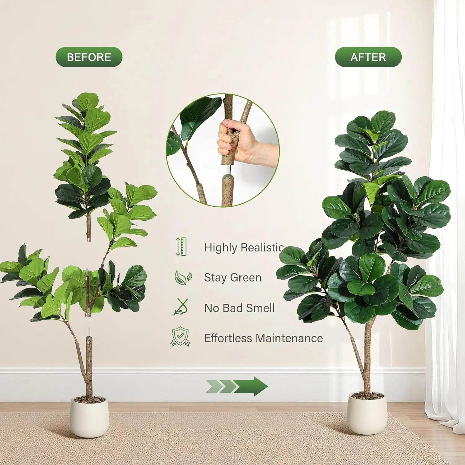 Artificial Fiddle Leaf Fig Tree – Faux Ficus Lyrata, Realistic Indoor ...