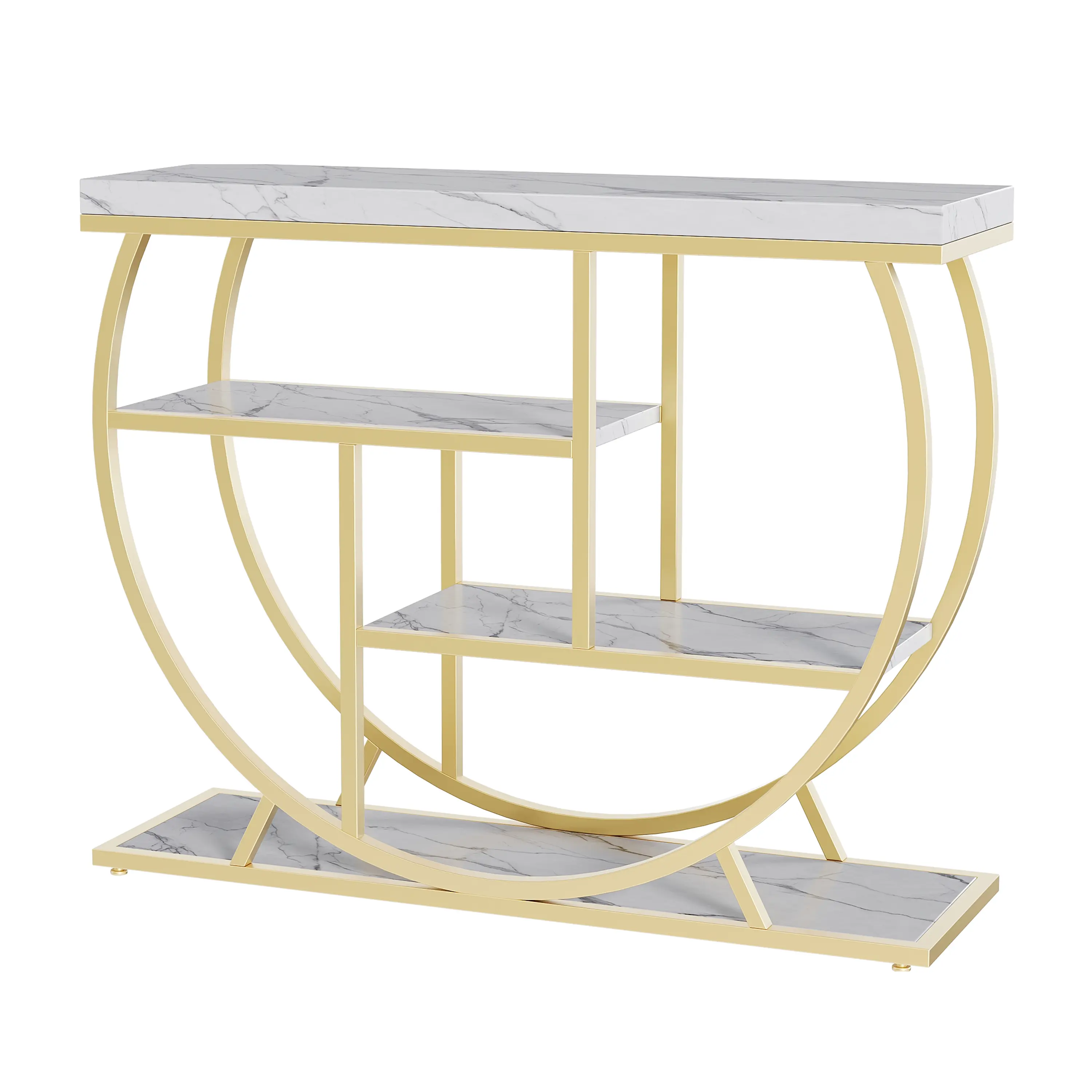 39" Narrow 4-Tier Farmhouse Console Table - Circle Base Wooden Sofa ...