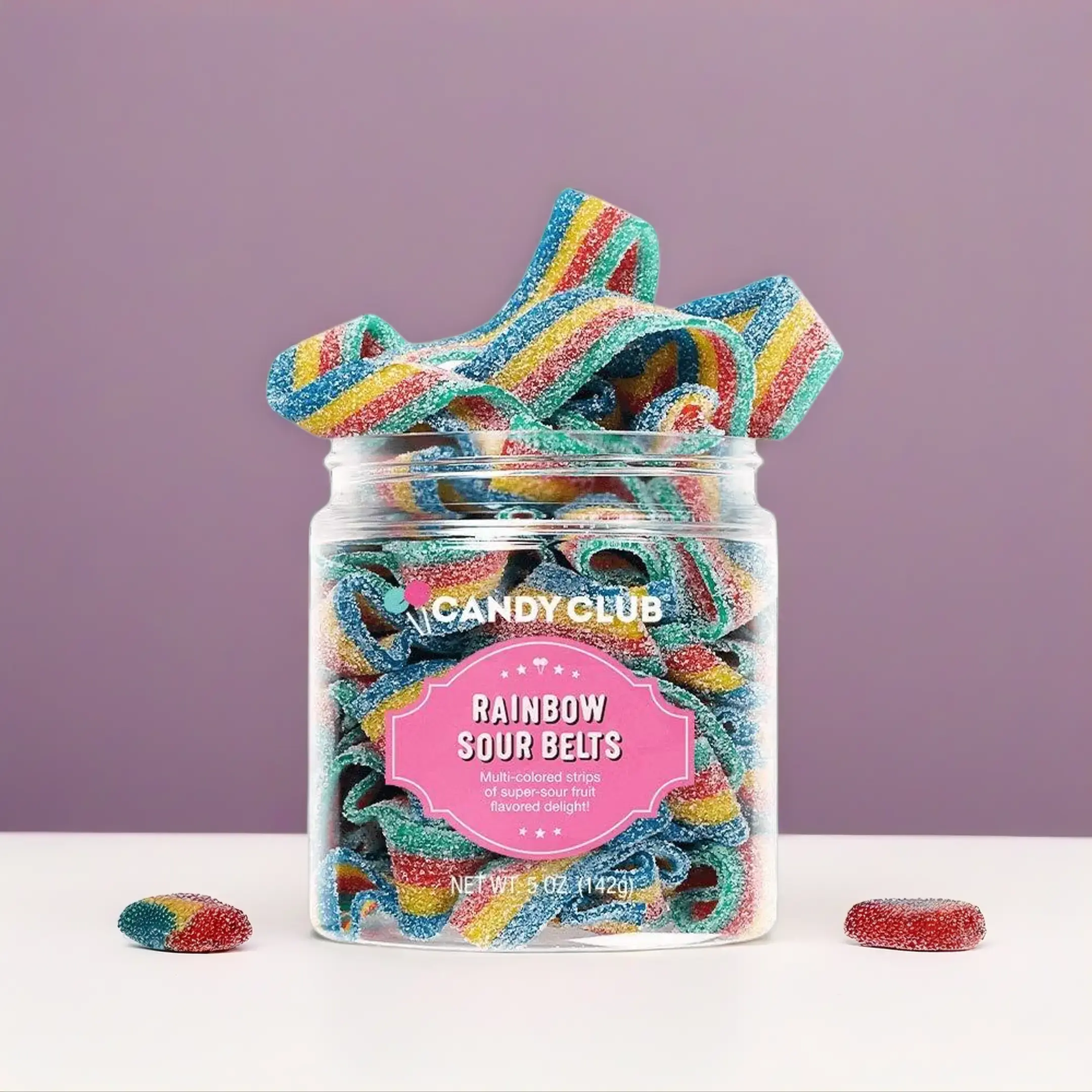 Candy Club Gourmet Gummy Rainbow Sour Belts, Vegan, Sweet and Chewy ...