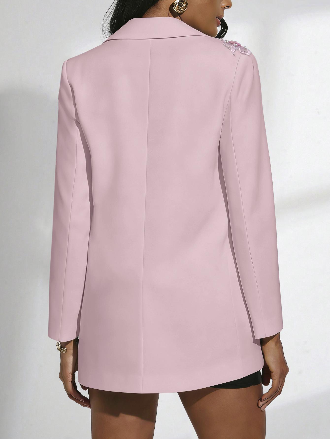 ASANDY Pink Floral Embroidered Blazer | 3D Flower Embroidery + Pearls ...