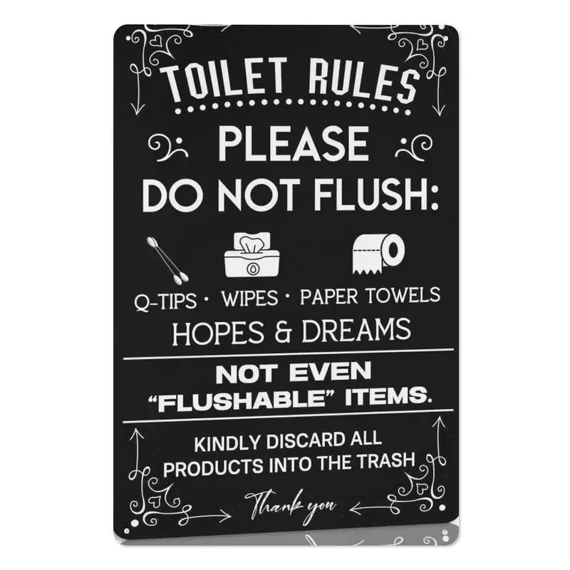 Funny Toilet Rules Metal Sign Please Do Not Flush Q-Tips Wipes Paper ...