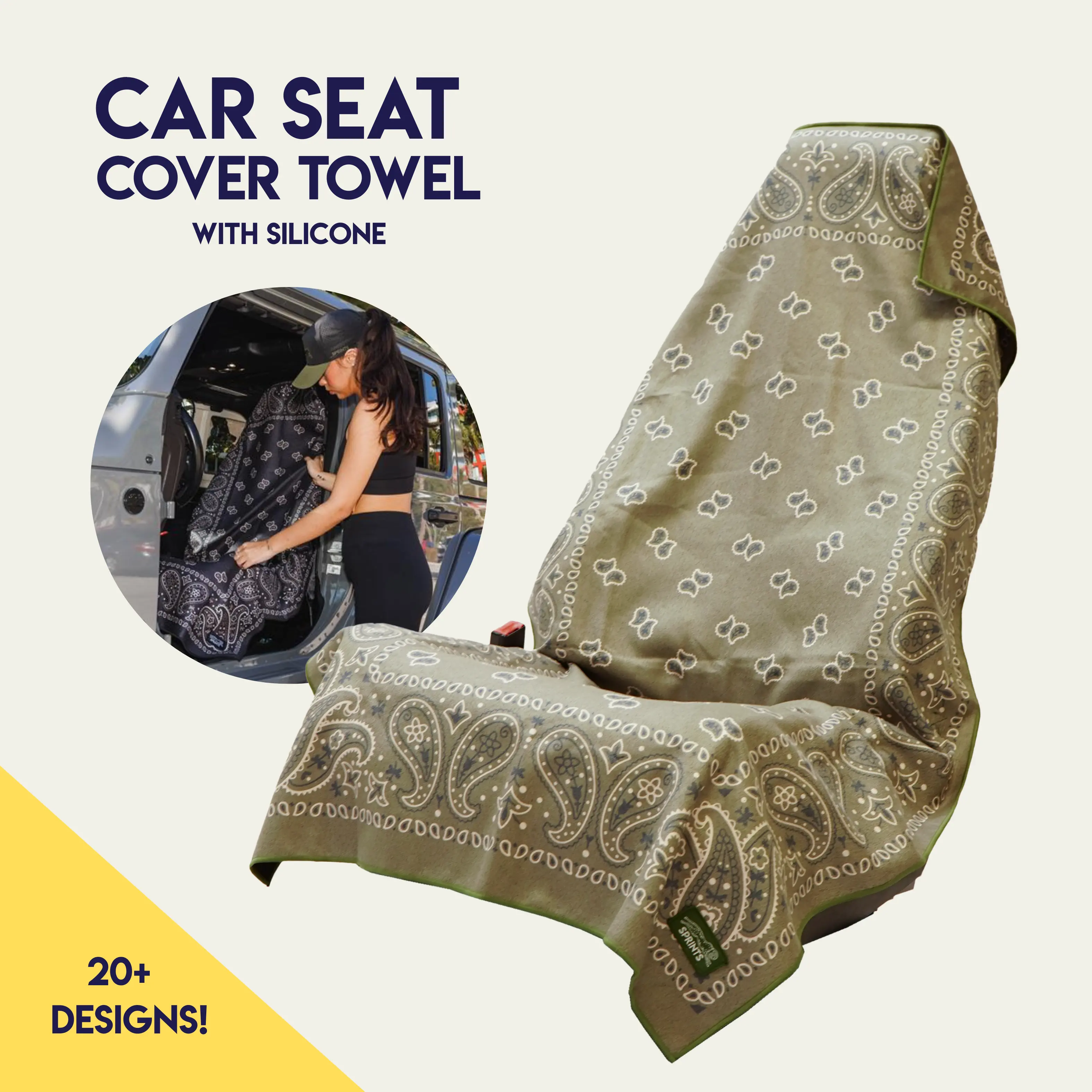 Paisley Probs Green Car Seat Cover Towel - Silicone-Lined Hood ...