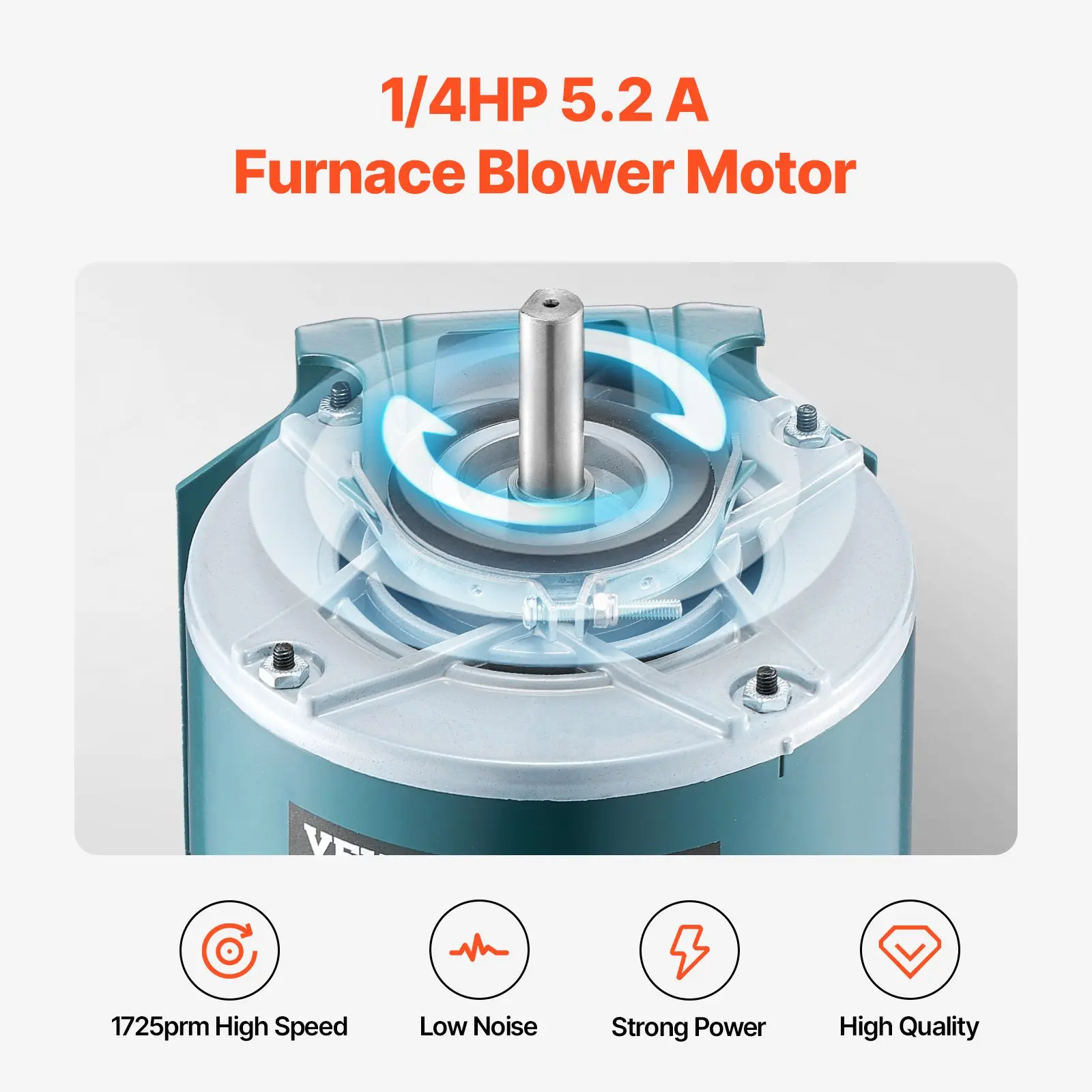 fathersdaygift VEVOR 1/4HP Furnace Blower Motor 1725RPM, 115V 5.2A Belt ...