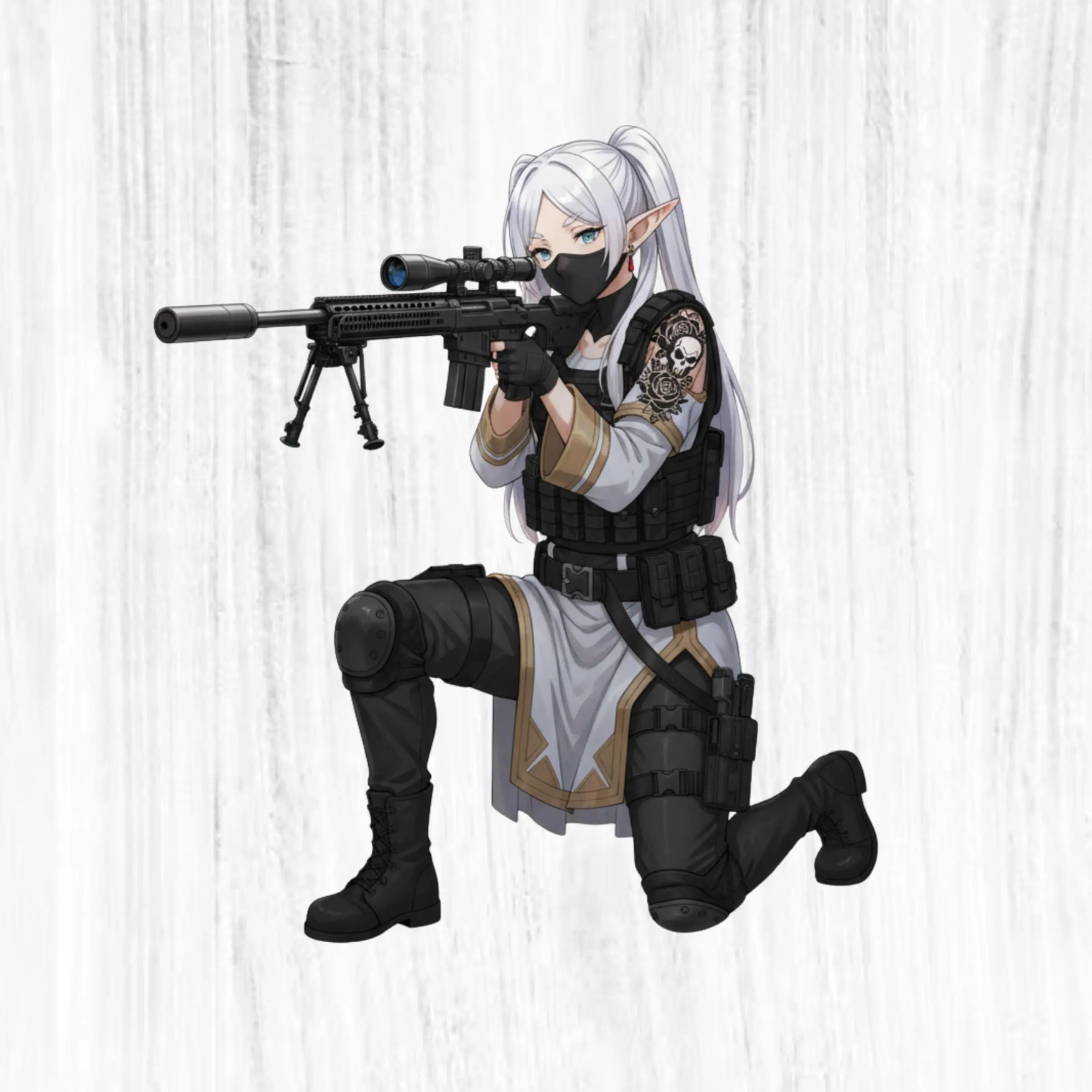 Frieren Tactical Sticker, Fantasy Soldier Waifu, Tactical Anime Design ...