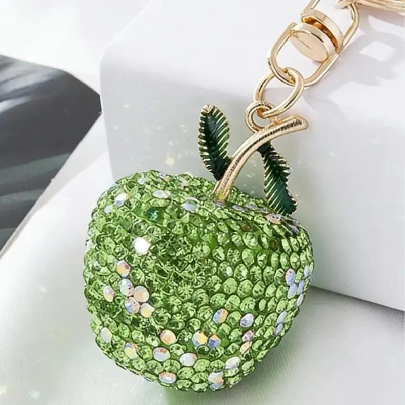 Handmade Rhinestone Apple Keychain, Keychain for Bags, Cute Casual ...