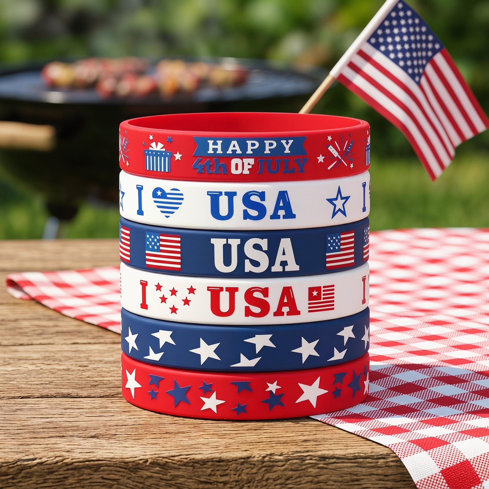 6 Pcs Independence Day Decorative Wrist Bracelets, Arm Decorations, USA ...